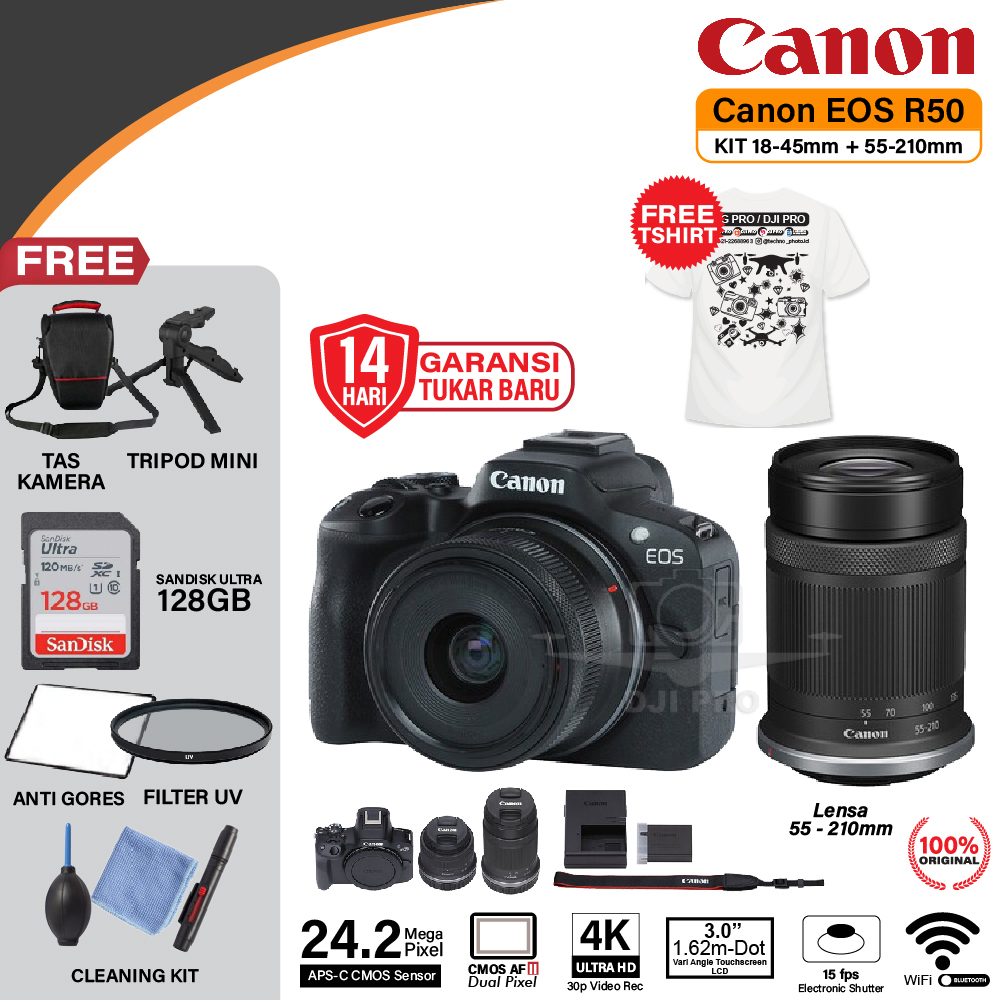 Canon EOS R50 kit 18-45mm + 55-210mm Mirrorless Camera EOS R 50 Distri ...