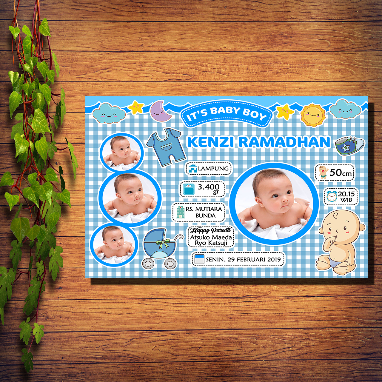 WALLDECOR BIODATA BAYI ANAK BINGKAI PAPAN MDF 20 x 30 CM WALL DECOR ...