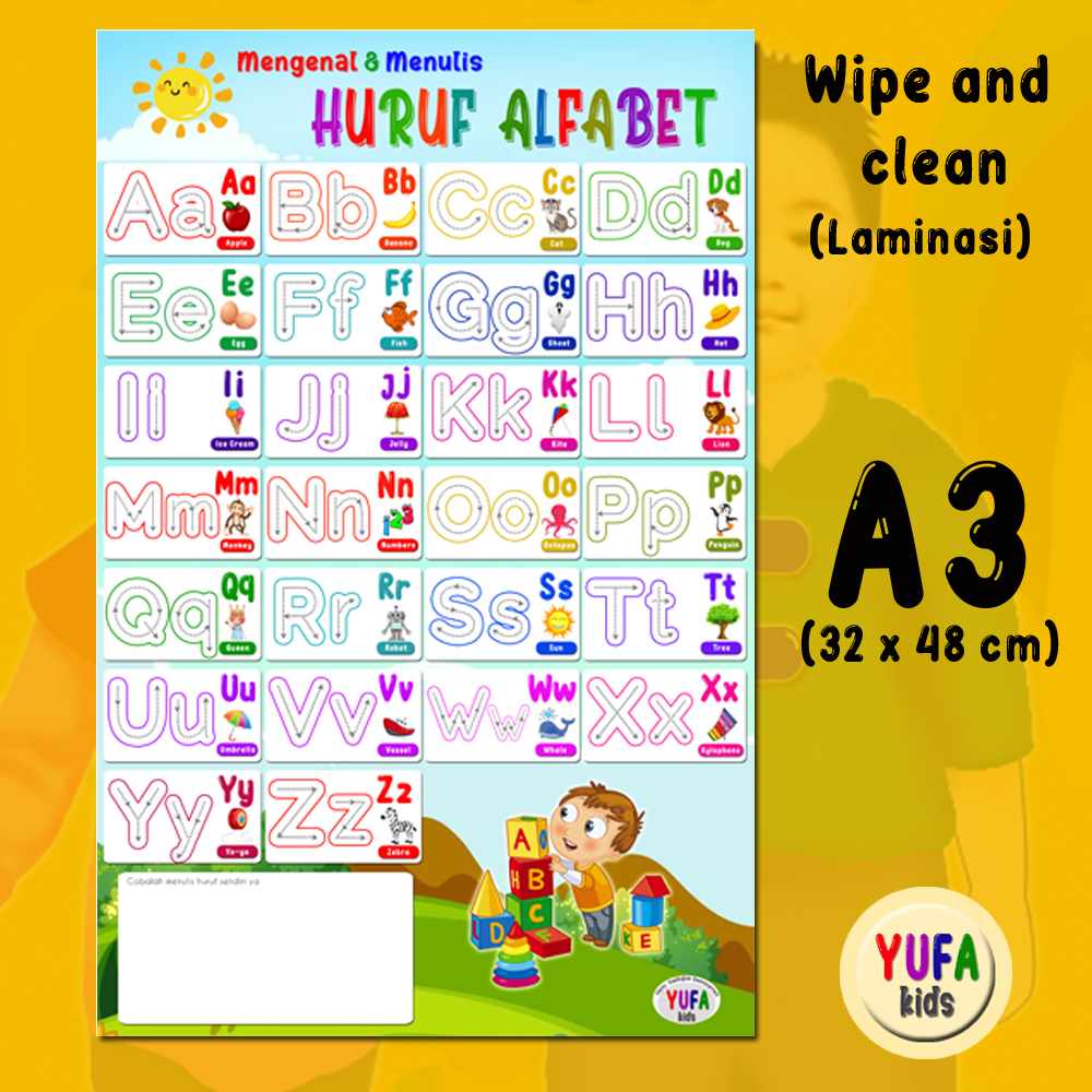 034 Poster mengenal dan menulis huruf A-Z - poster wipe n clean ...