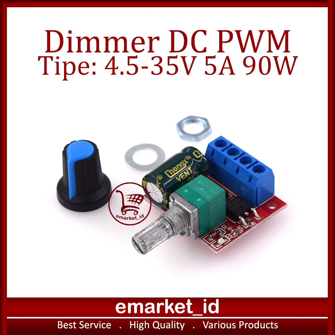 Modul Dimmer DC PWM 4.5-35V 5A 90W LED / Motor Speed Dimer Pengatur ...