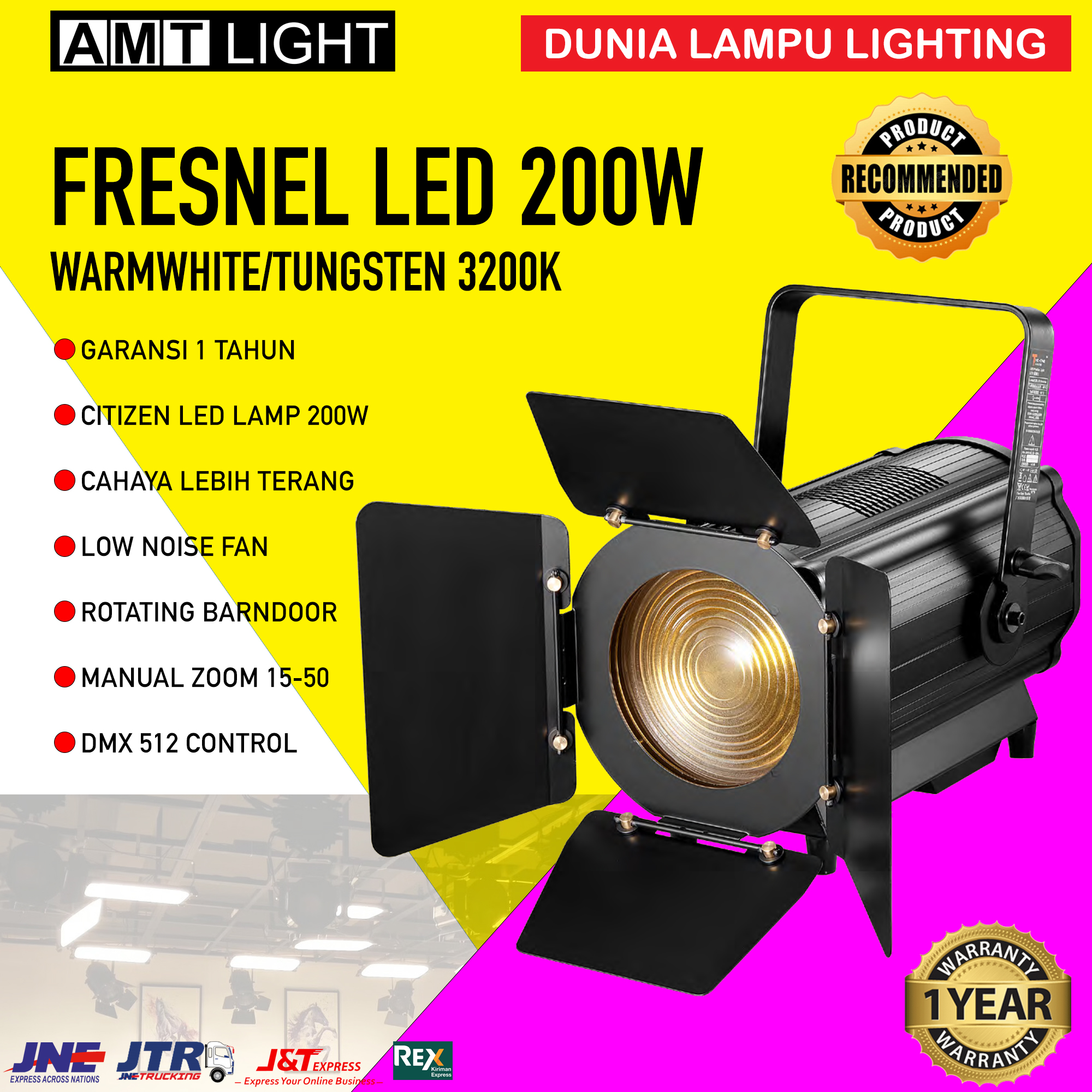 Lampu Fresnel LED 200W AMTLIGHT Warm White 3200K Tungsten Lampu sorot panggung stage lighting ...