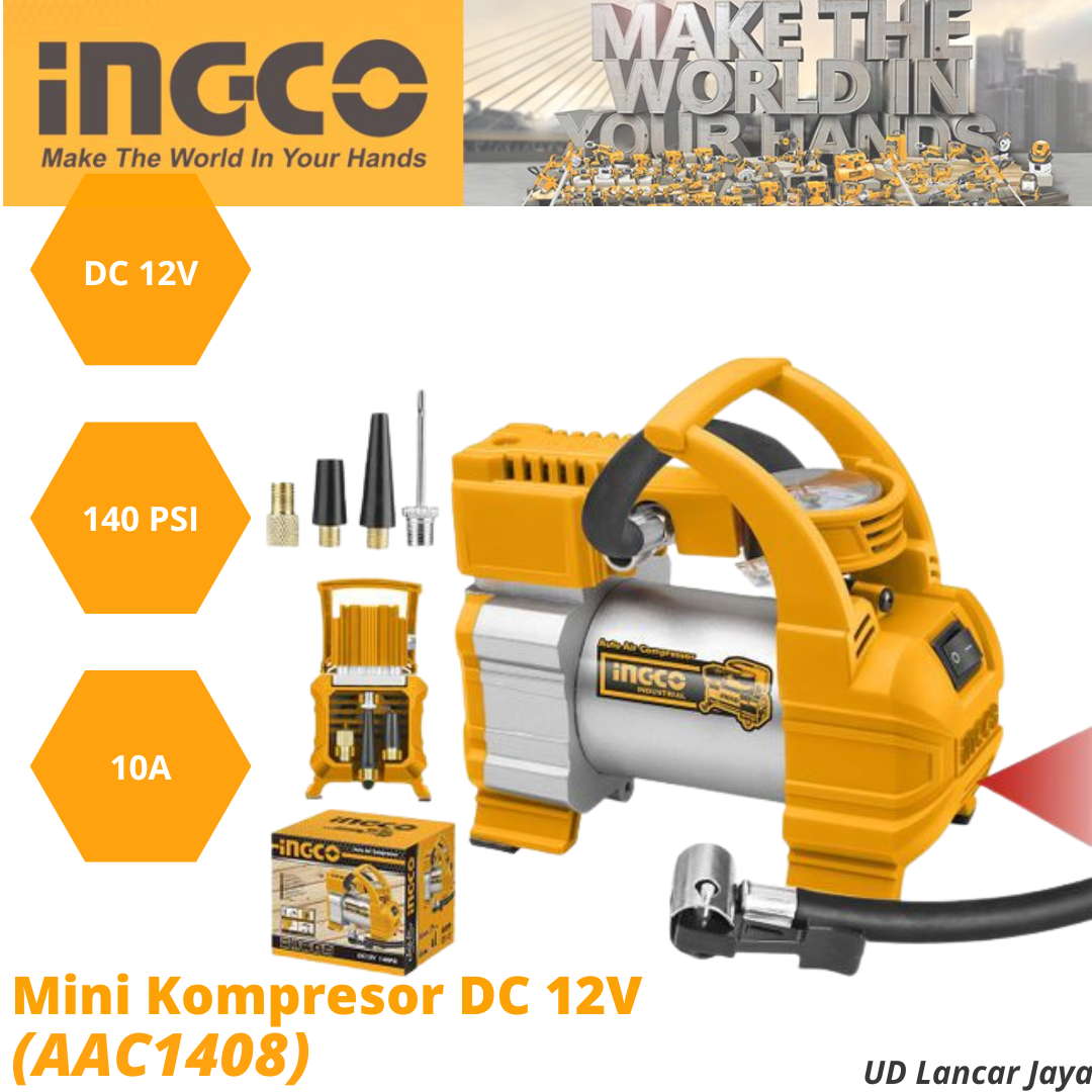 Ingco Mini Kompresor AAC1408 Pompa Angin Ban Mobil Compresor AAC 1408 ...