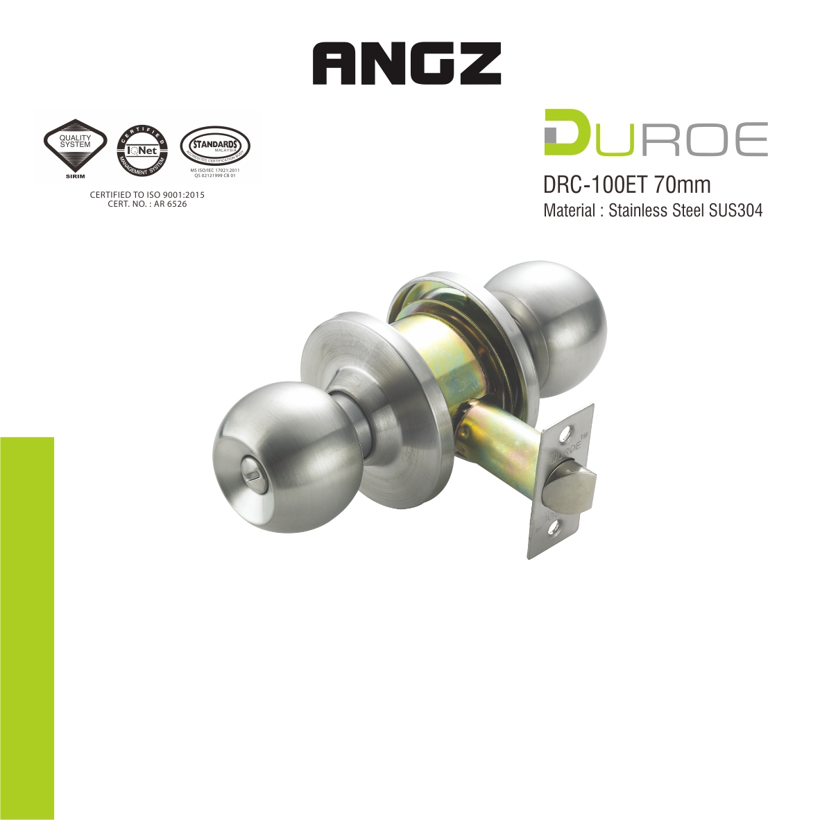 DUROE Handle Cylindrical Lock DRC-100ET Stainless Steel SUS 304 pcs ...