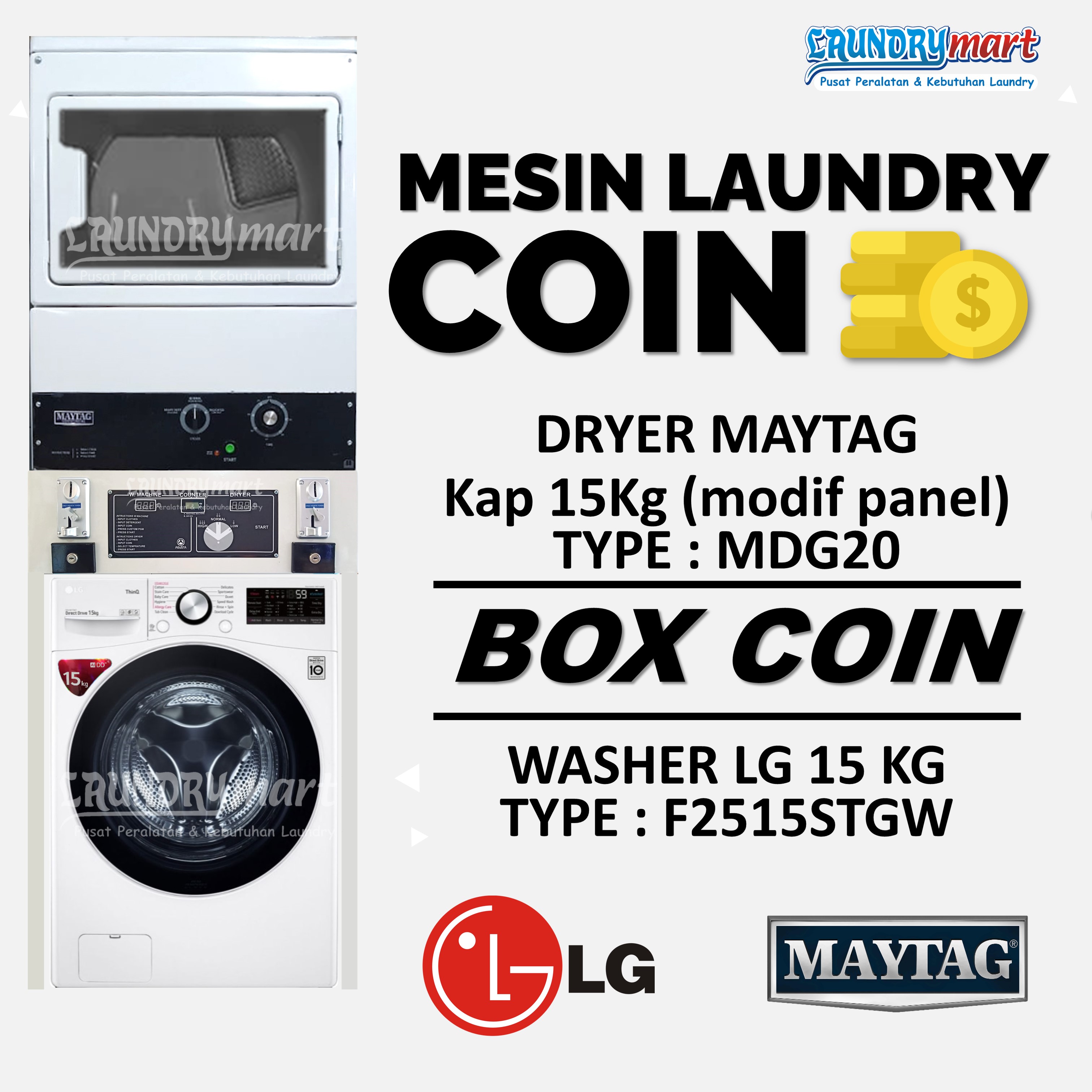 MESIN LAUNDRY STACKED WASHER LG 15 KG + DRYER MAYTAG MDG20 KACA ...