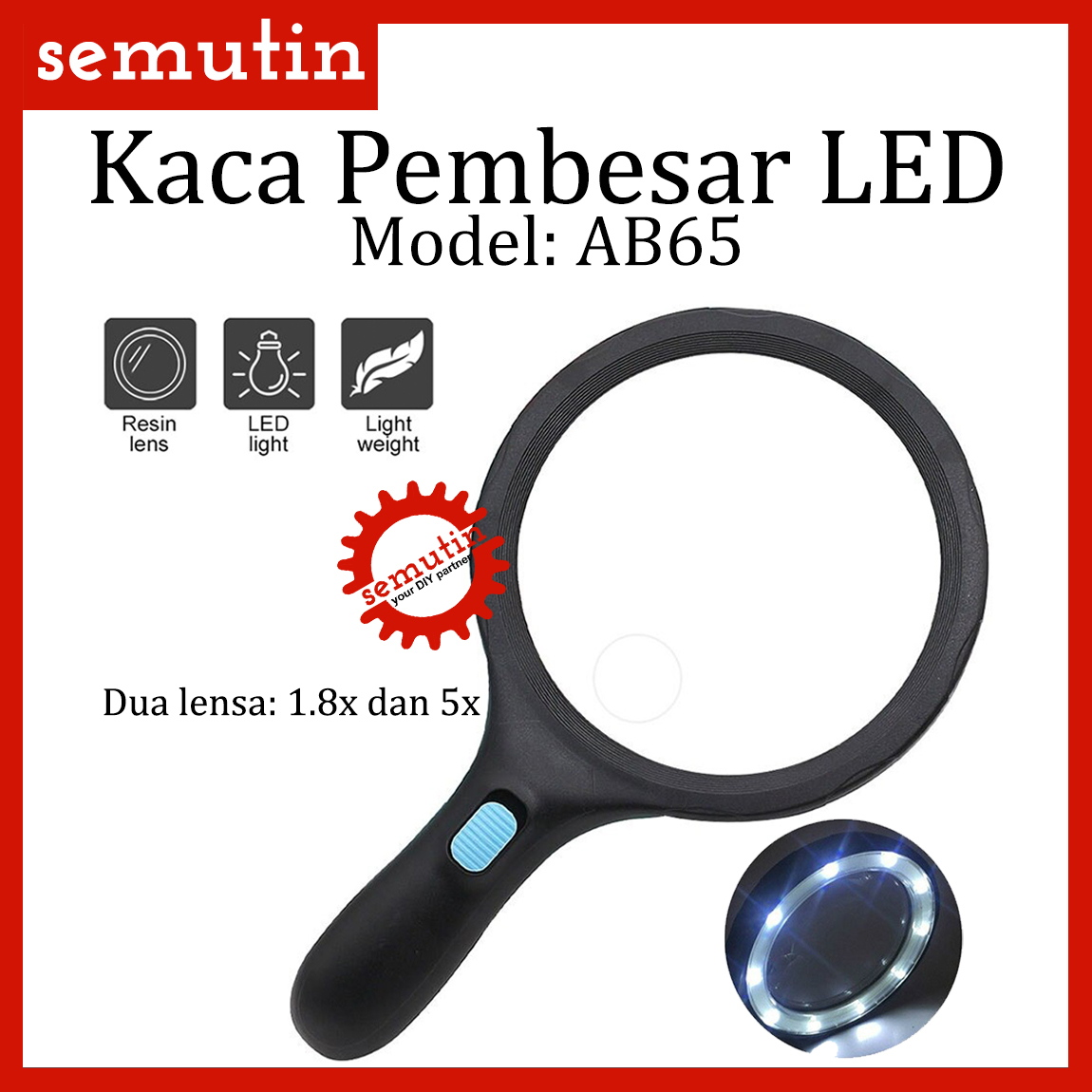 Kaca Pembesar LED AB65 / Lampu Lup Lensa Magnifier Handheld / Membaca ...