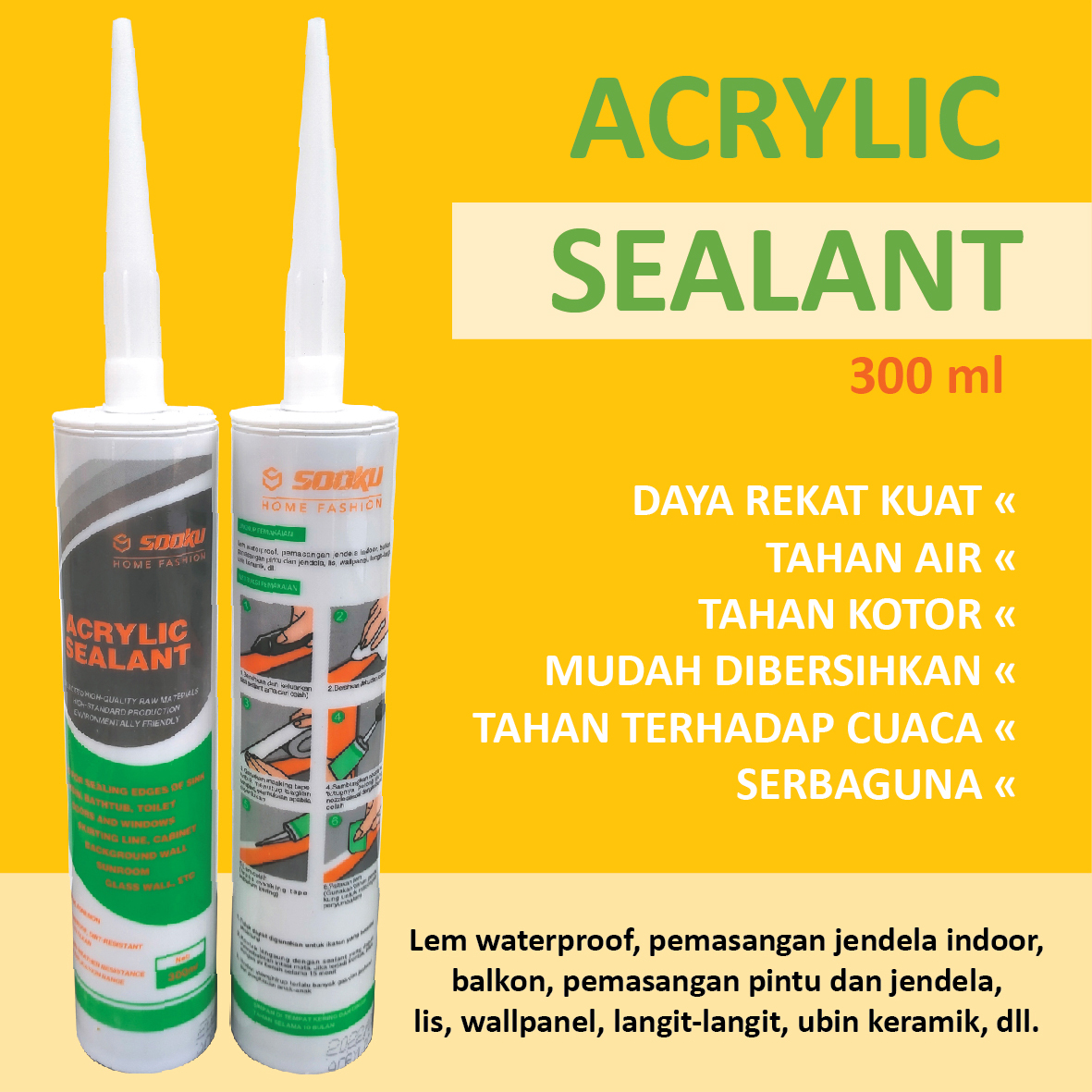 LEM ACRYLIC SEALANT TIDAK BERBAU / LEM KACA JENDELA PINTU UNTUK MENGISI ...
