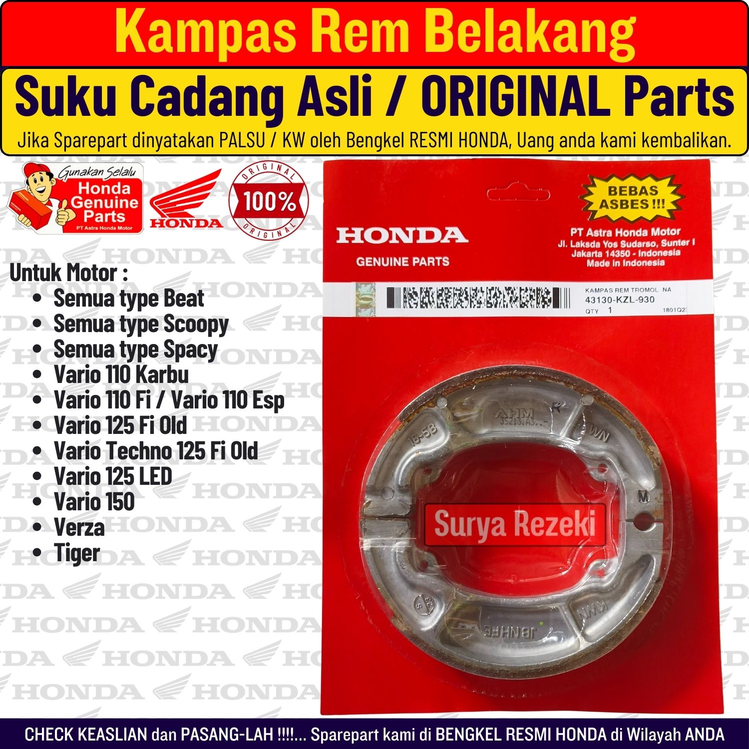 Kampas Rem Belakang Beat Fi Esp Led New Street Genio Scoopy Spacy Genio ...