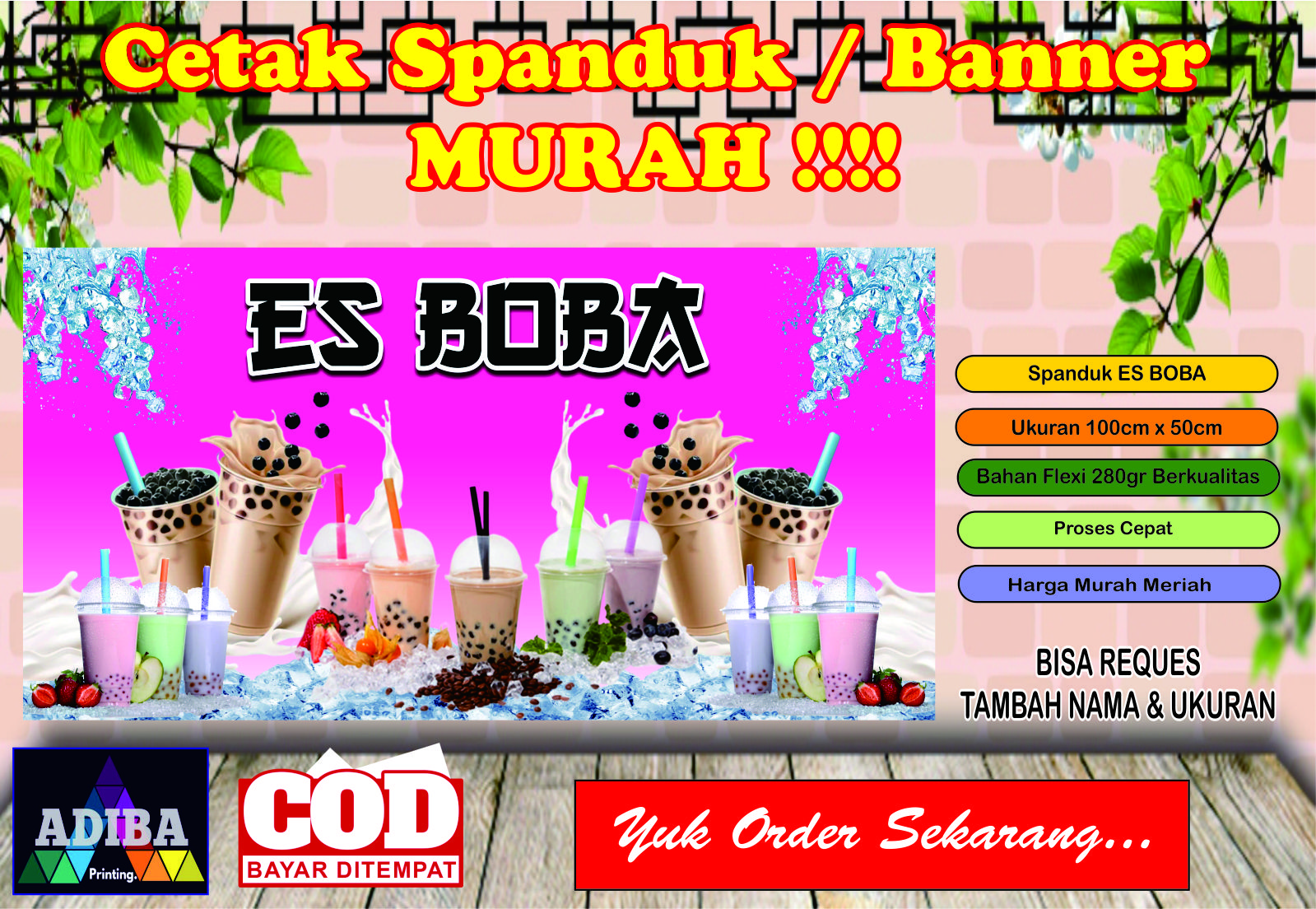 Spanduk Banner Es Boba Ukuran 100cm x 50cm | Lazada Indonesia