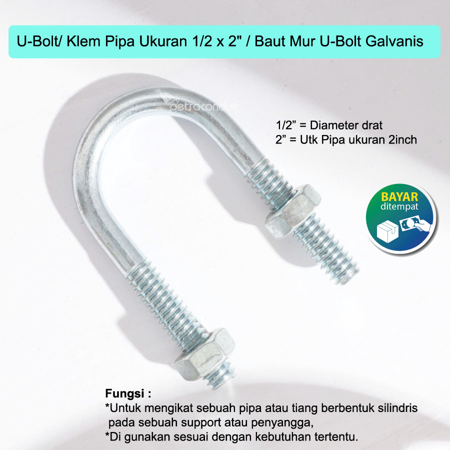 U-Bolt/ Klem Pipa Ukuran 1/2 x 2" / Baut Mur U-Bolt Galvanis | Lazada Indonesia