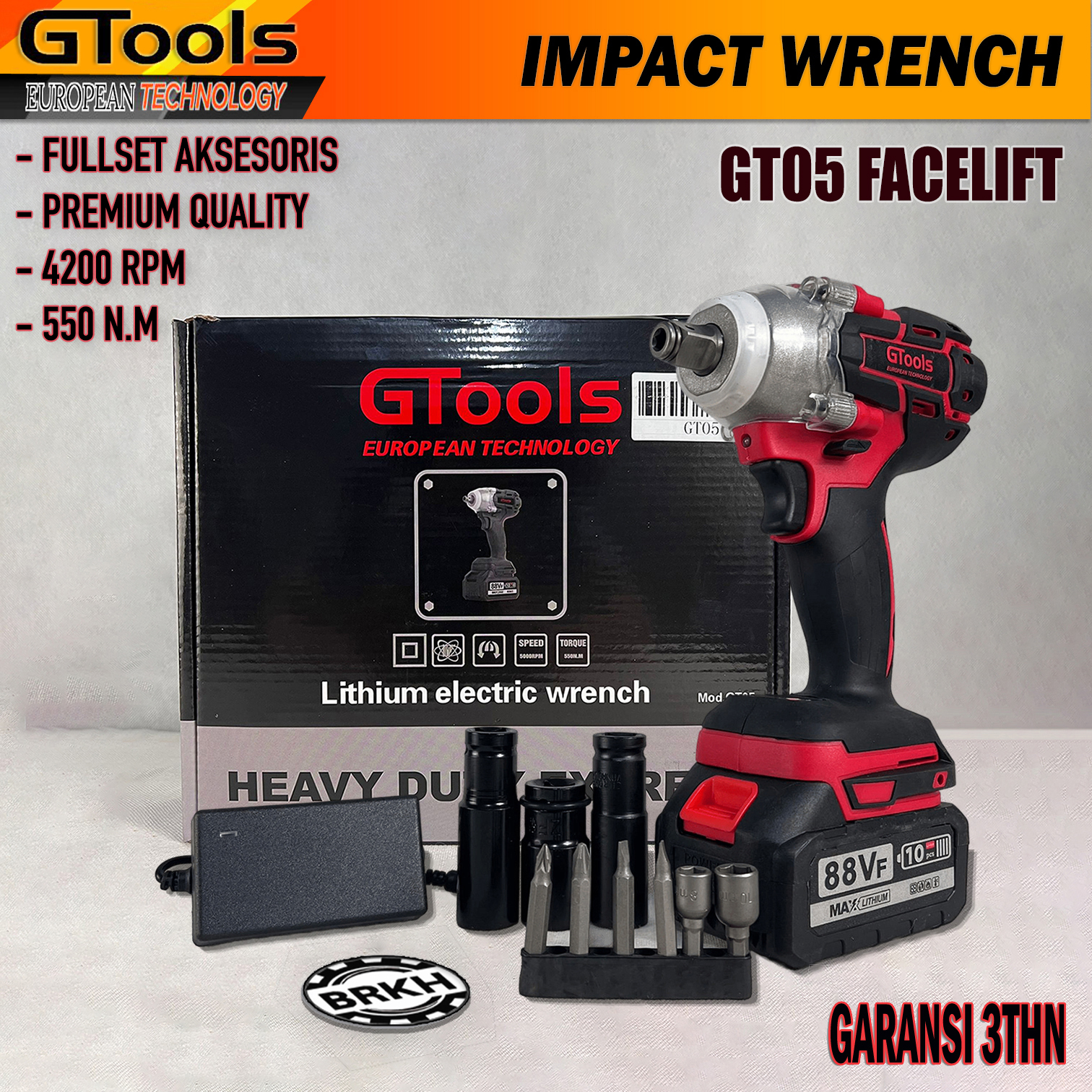 Impact Wrench Cordless 88V GTOOLS GT05 550NM Mesin Bor Impek Pembuka Baut Ban Motor Mobil Rusak ...