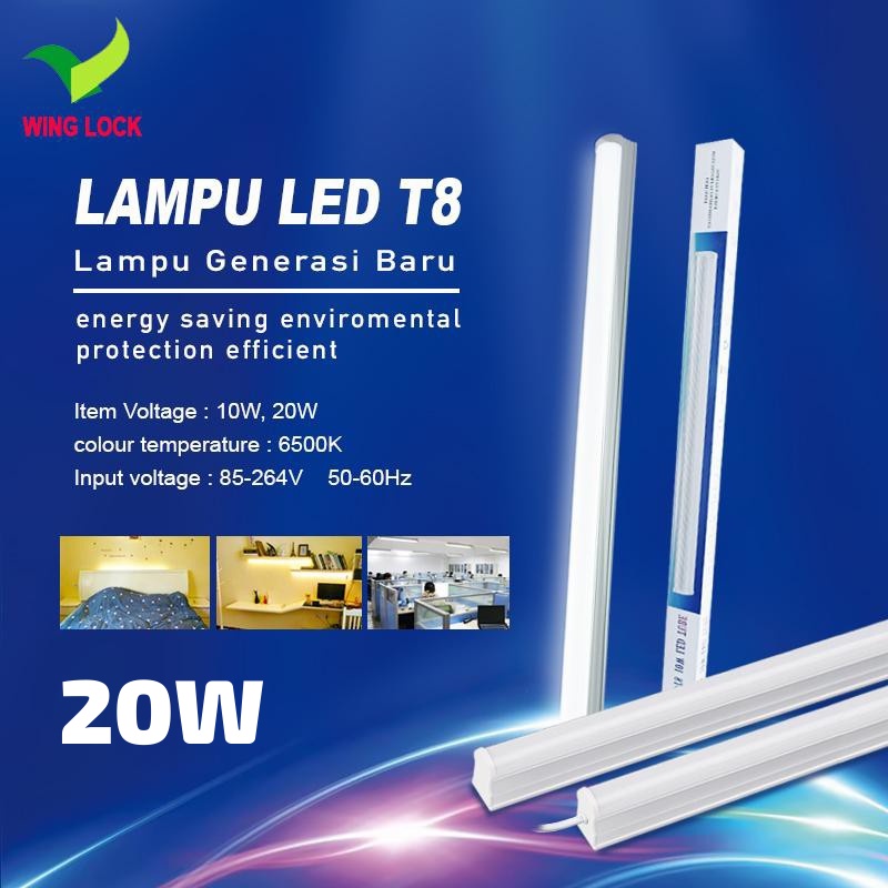 T8 Set LED 20 Watt Putih /Lampu TL LED 20W + Kap Balok T8 Wing Lock ...