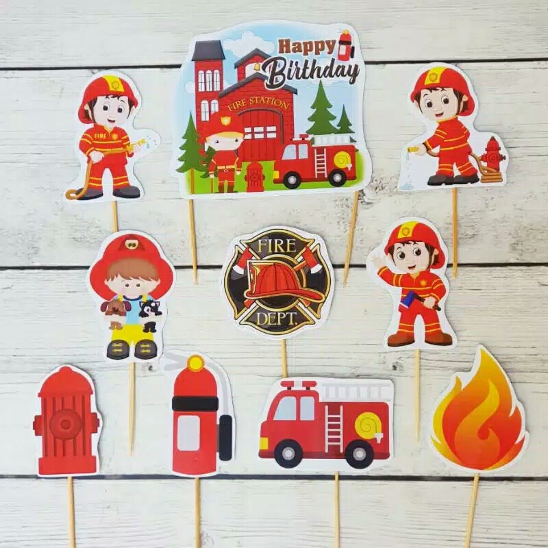 satu set cake topper toper hiasan kue ulang tahun karakter pemadam ...