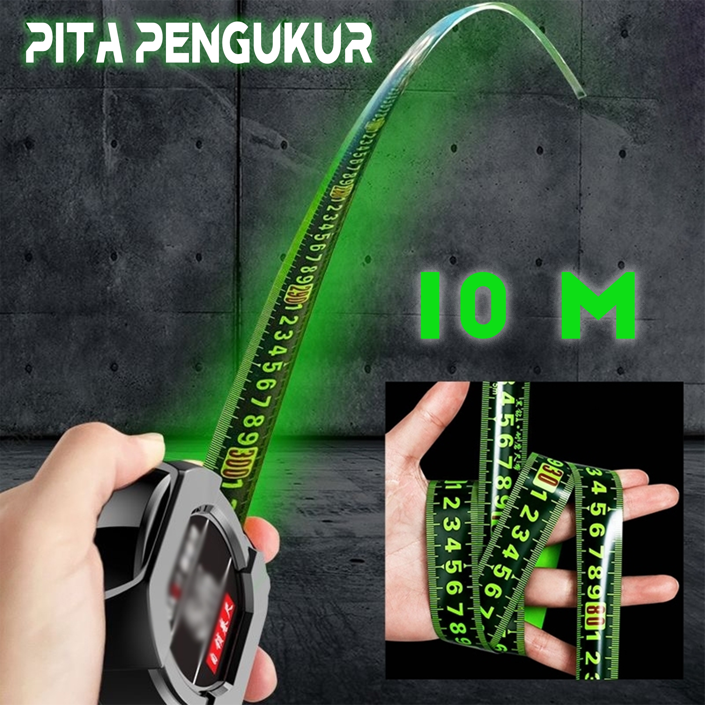 Meteran Tukang Measuring Pita Ukur 10M/Pita Neon Tebal/Pita Ukur Kelas ...