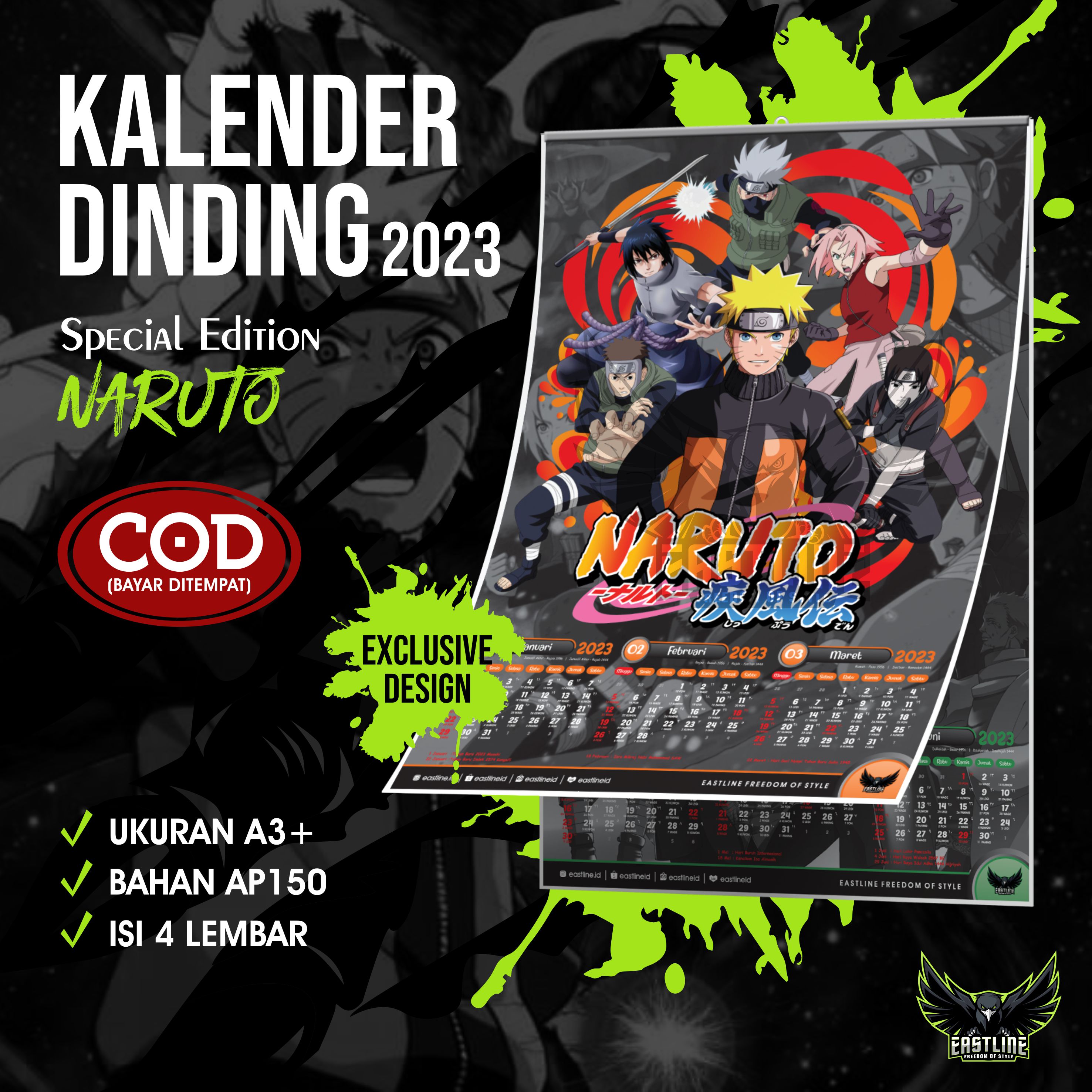 Kalender Dinding Wall Calender Anime Naruto 2023 Isi 4 Lembar AP150 ...