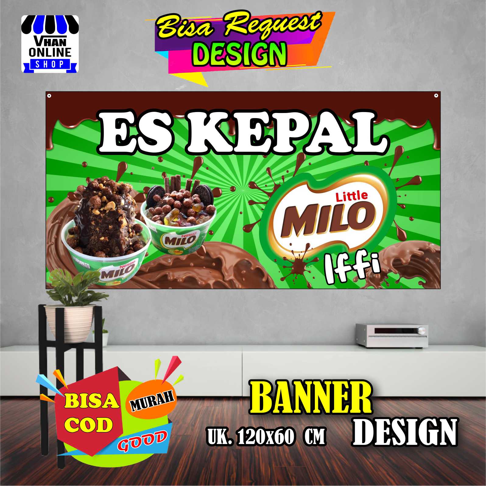 Spanduk Banner Es Kepal Milo, Es Viral, Ice Cream, Keren Bagus Murah ...