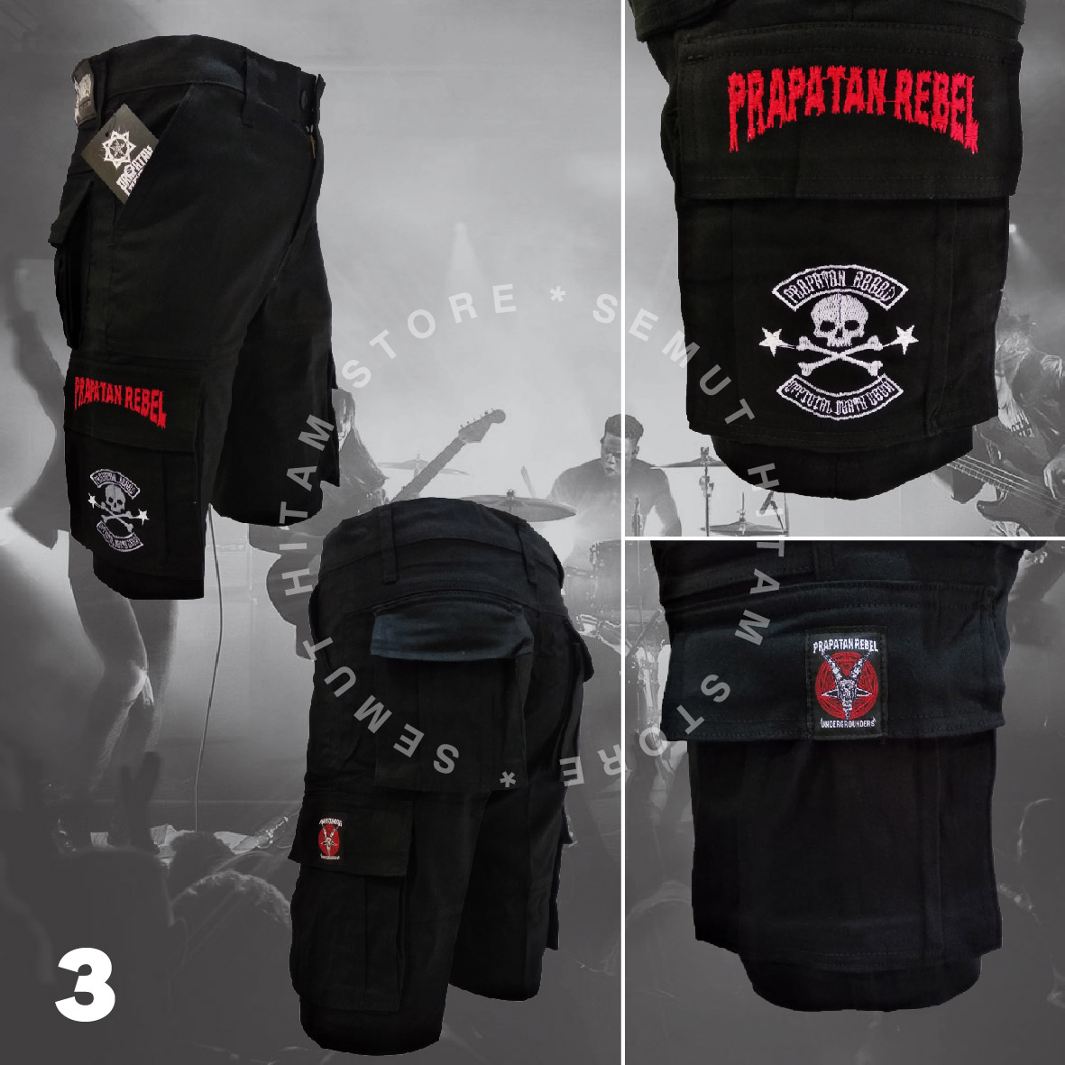 Celana Cargo Pendek Pria Kempol Pendek Pdl Bordir Musik Metal Punk