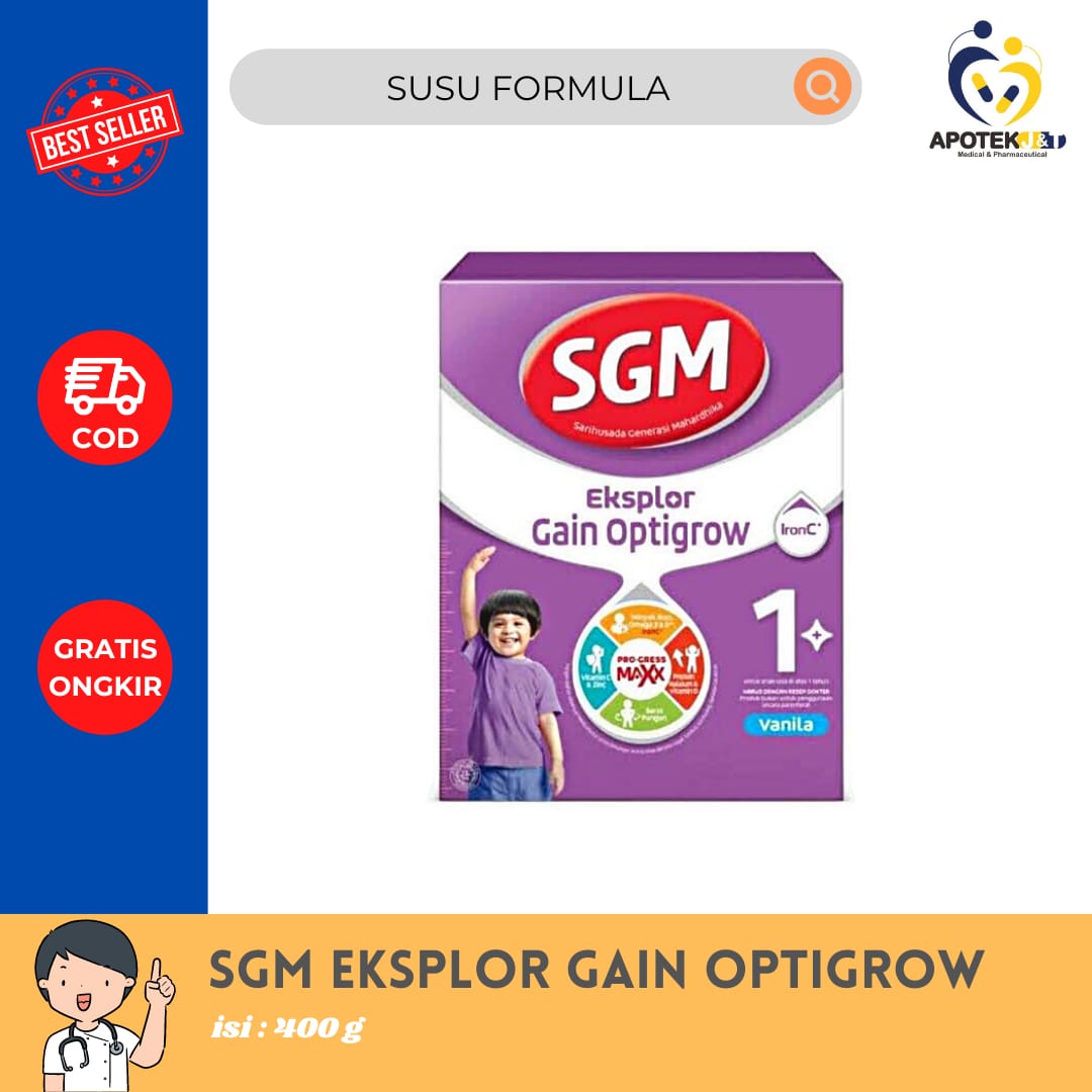 SGM EKSPLOR GAIN OPTIGROW 1 VANILLA ISI 400 GRAM / SUSU TINGGI KALORI ...