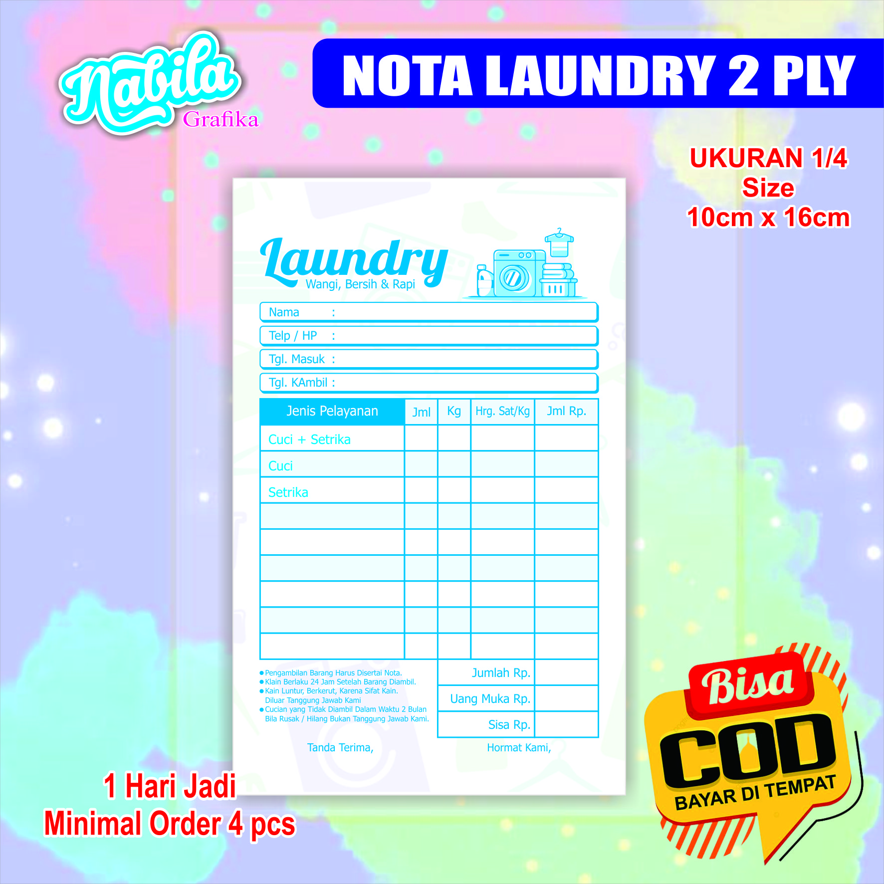NOTA LAUNDRY 2 PLY, 100 LEMBAR (50X TRANSAKSI) , NOTA LAUNDRY, nabilagrafika | Lazada Indonesia
