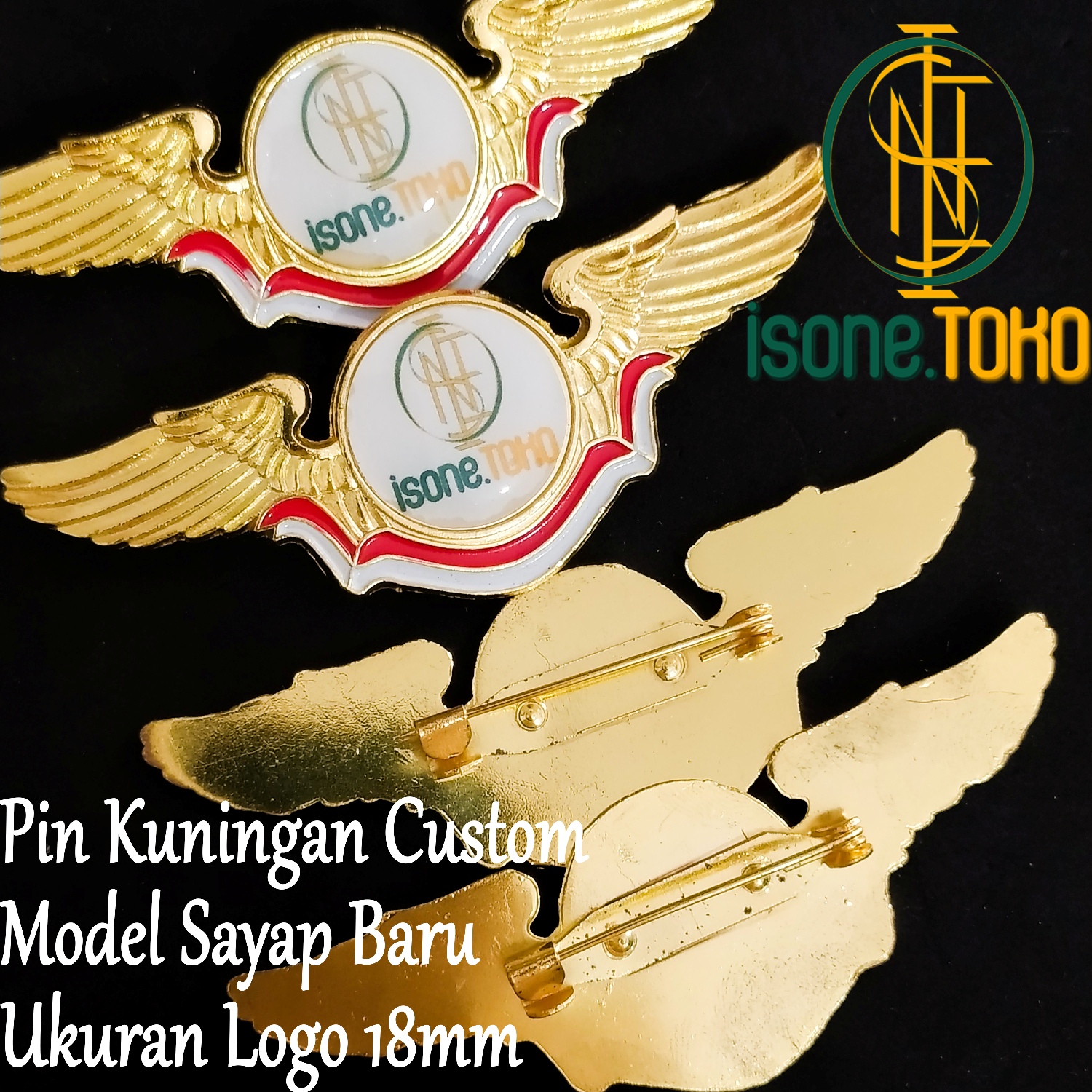 Pin Kuningan Emas Peniti Wings Wing Sayap Polos Polosan Logo 1.8cm ...