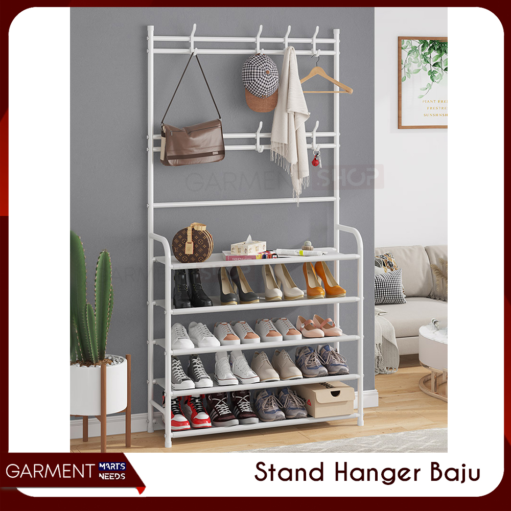 Rak Sepatu 5 Susun Stand Hanger Jaket Topi Tas Besi Milenial Tempat ...