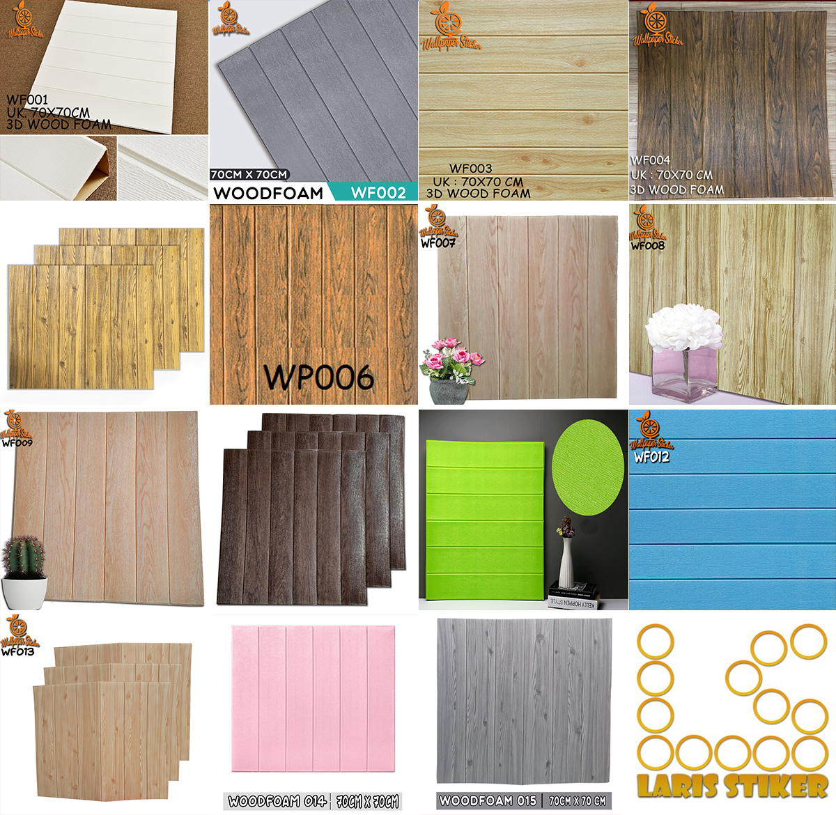 wallpaper dinding foam 3d wood foam kayu putih size 70 x 70 cm murah ...