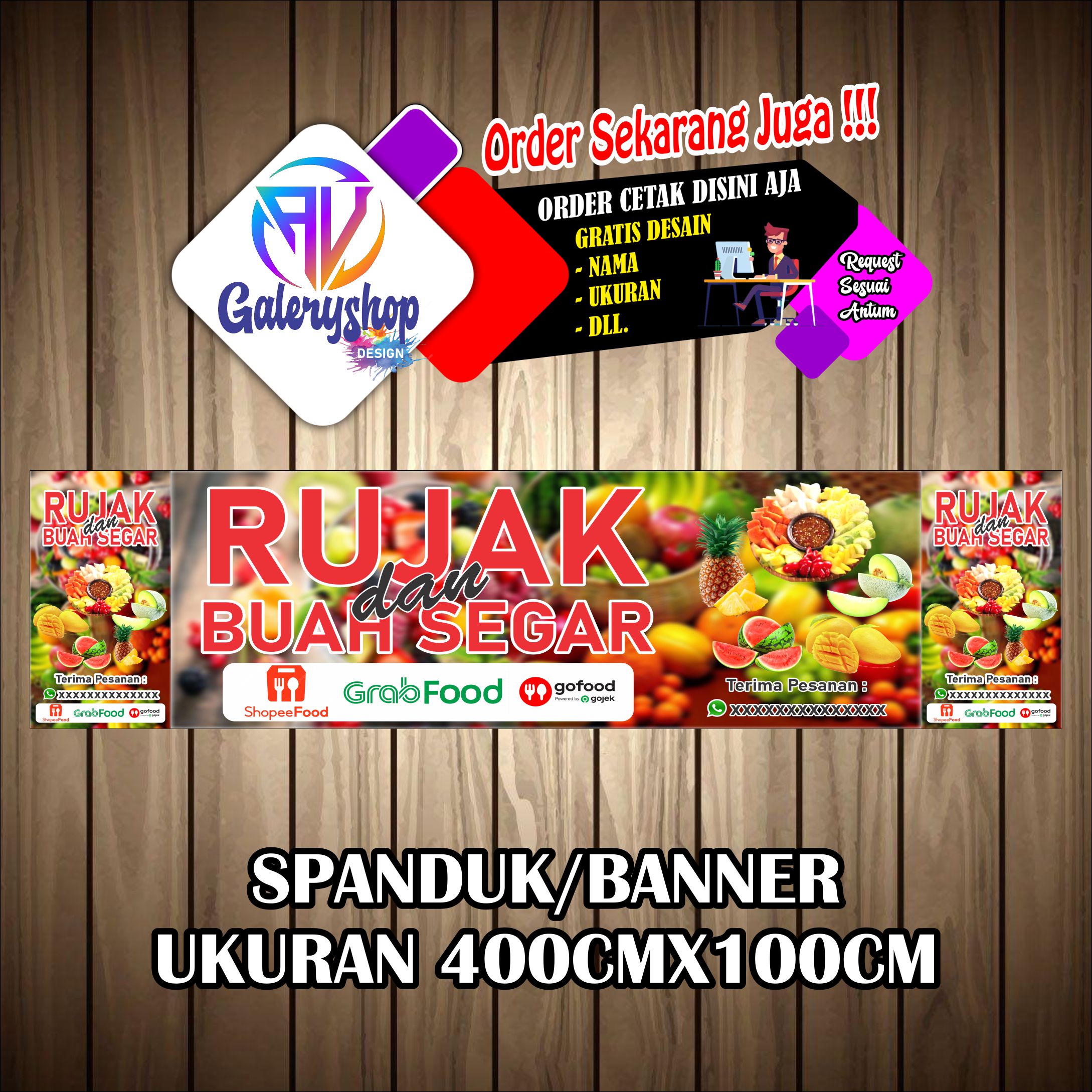 spanduk,banner jualan rujak buah segar dll dll 200x50 cm | Lazada Indonesia