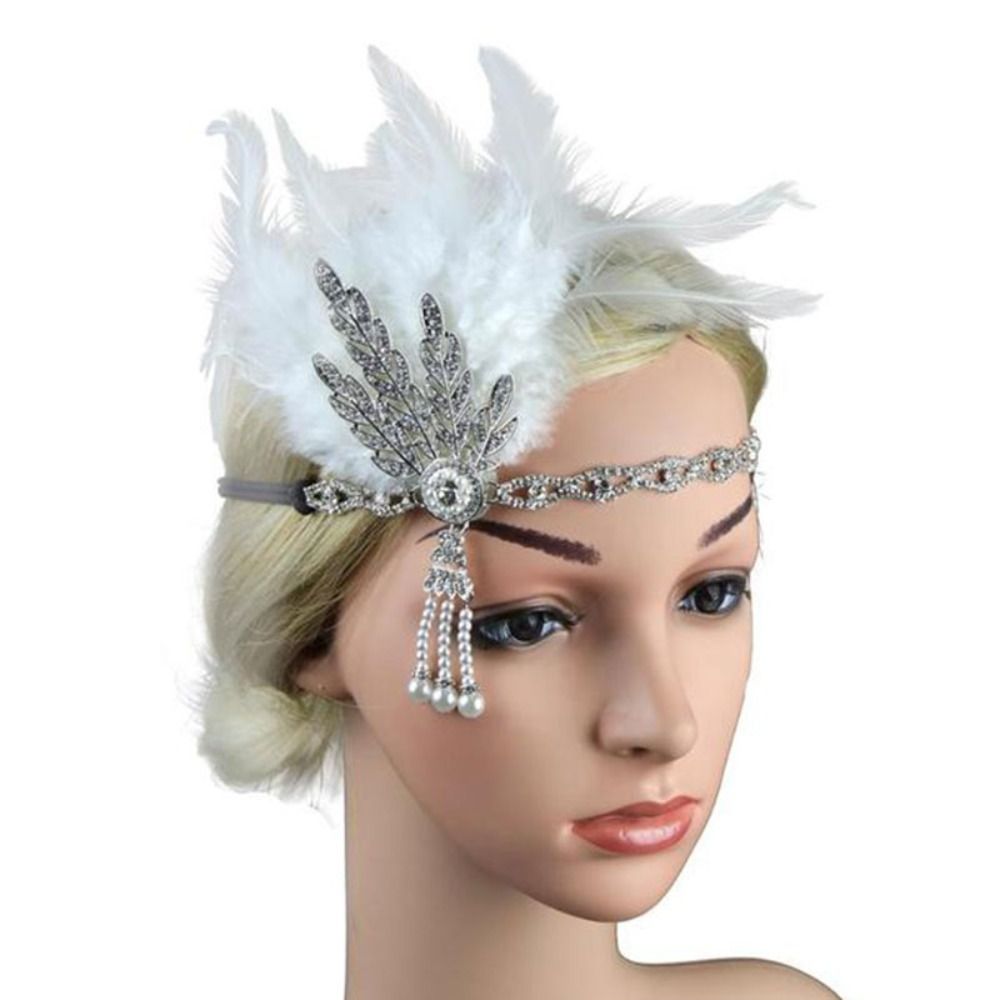 MAXG New Vintage 1920s Women Beaded Flapper Feather Headpiece Hairband