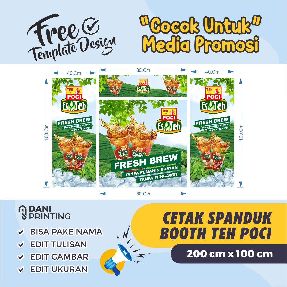 Banner Spanduk BOOTH ES TEH POCI 4 BAGIAN 200 cm X 100 cm BISA DI EDIT ...
