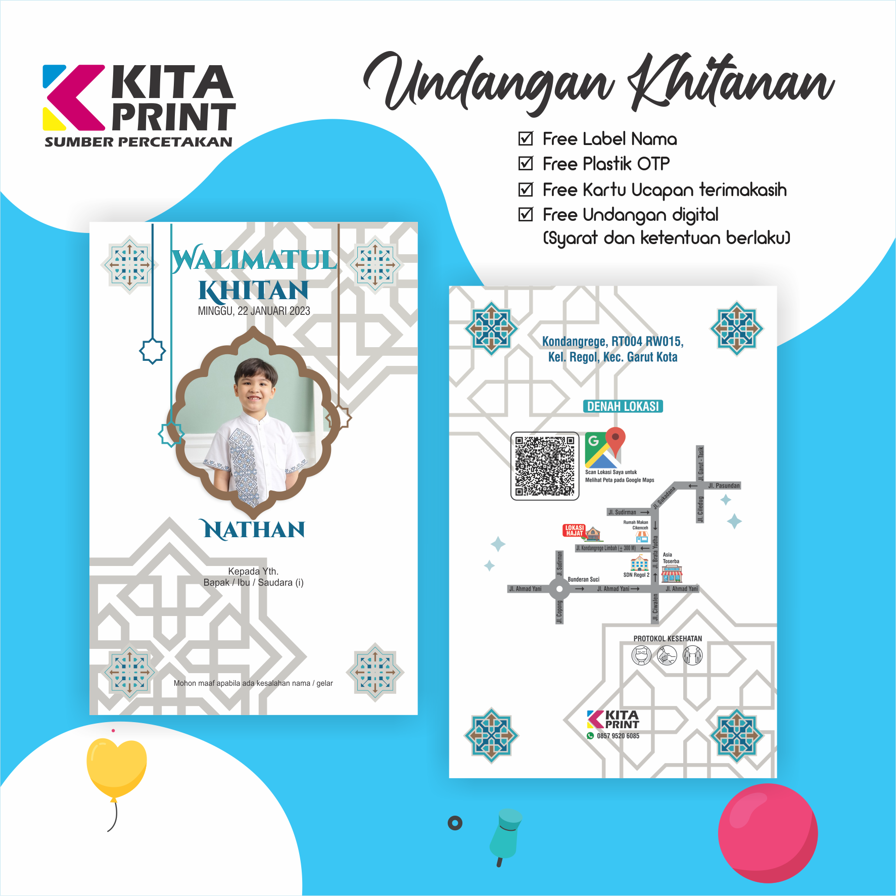 [100 Pcs] Undangan Khitanan BC TIK Simple Elegant Desain Unik Lucu dan ...
