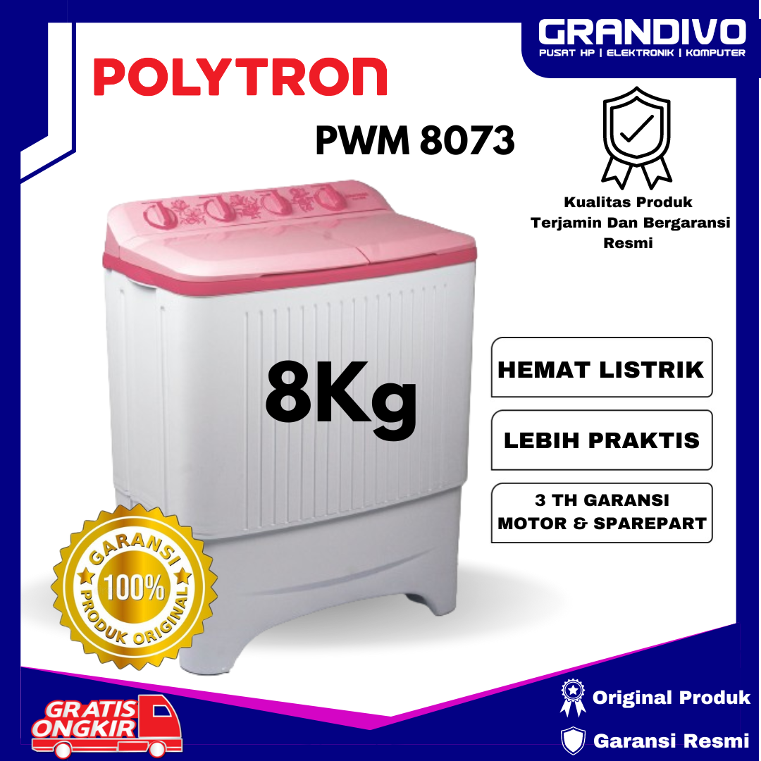 Mesin Cuci Polytron PWM 8073 7KG-9KG New Garansi Resmi. | Lazada Indonesia