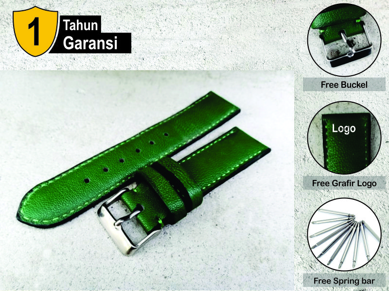 Tali Jam Tangan Kulit Sapi Pullup Custom Grafir logo Warna Hijau ...