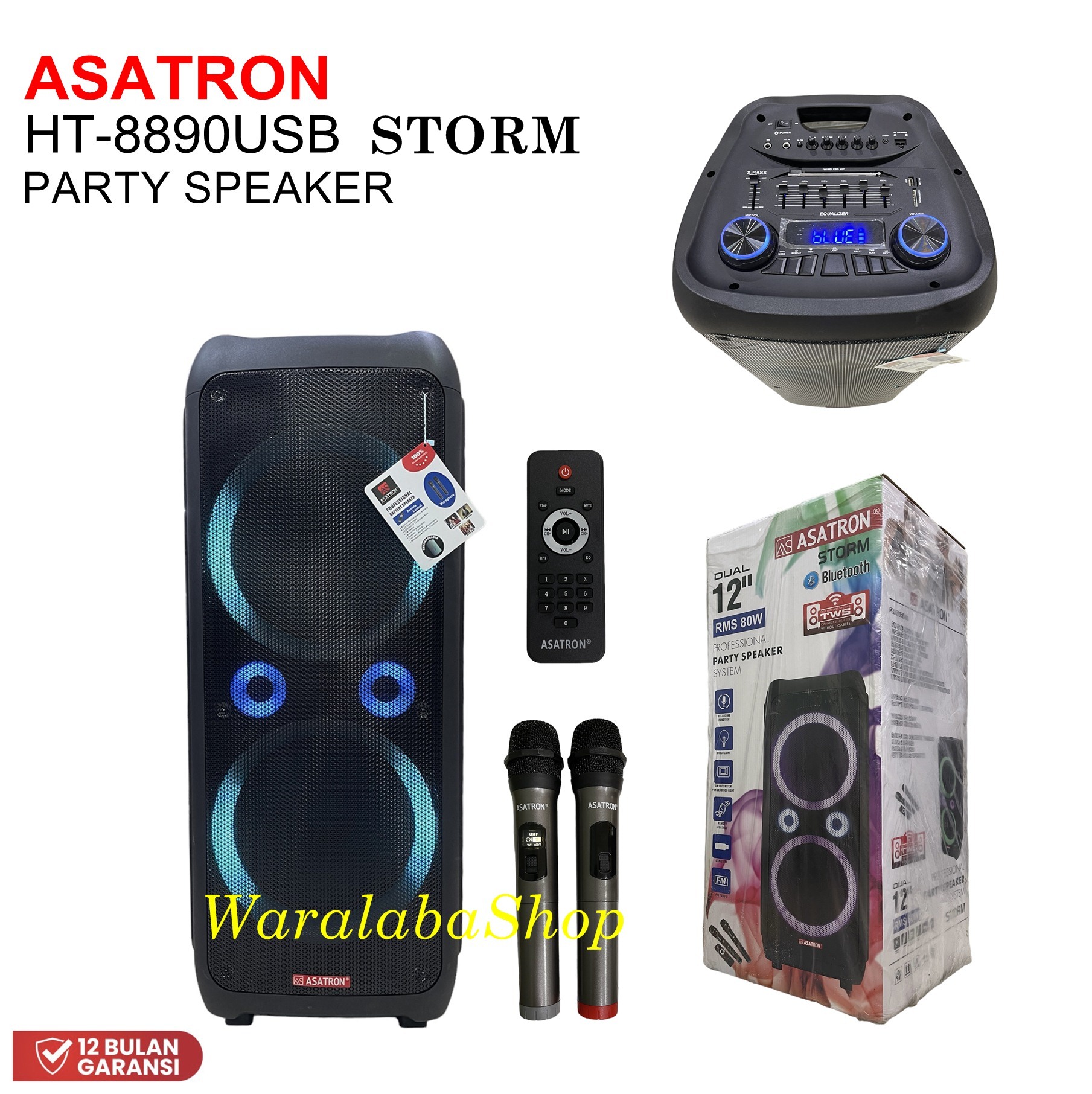 Speaker Asatron PartyBox HT-8890USB STORM Double 12 Inch Free Mic 2 ...