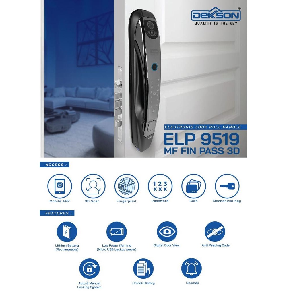 ELECTRONIC LOCK DEKKSON ELP 9519 MF FIN PASS 3D GREY Digital Handle ...