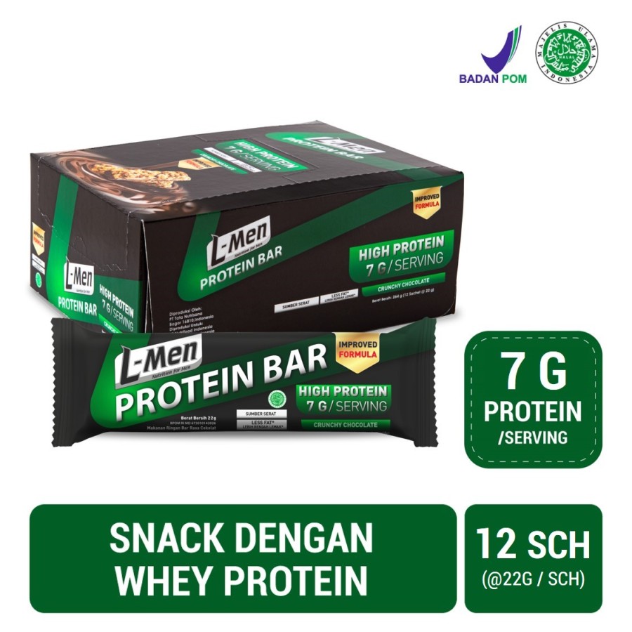 L-Men Protein Bar Crunchy Chocolate 12 Sachet Snack Camilan Coklat ...