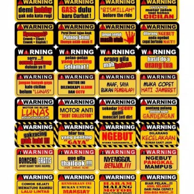 stiker warning isi 100 lembar sticker motor mobil cation stiker motor ...