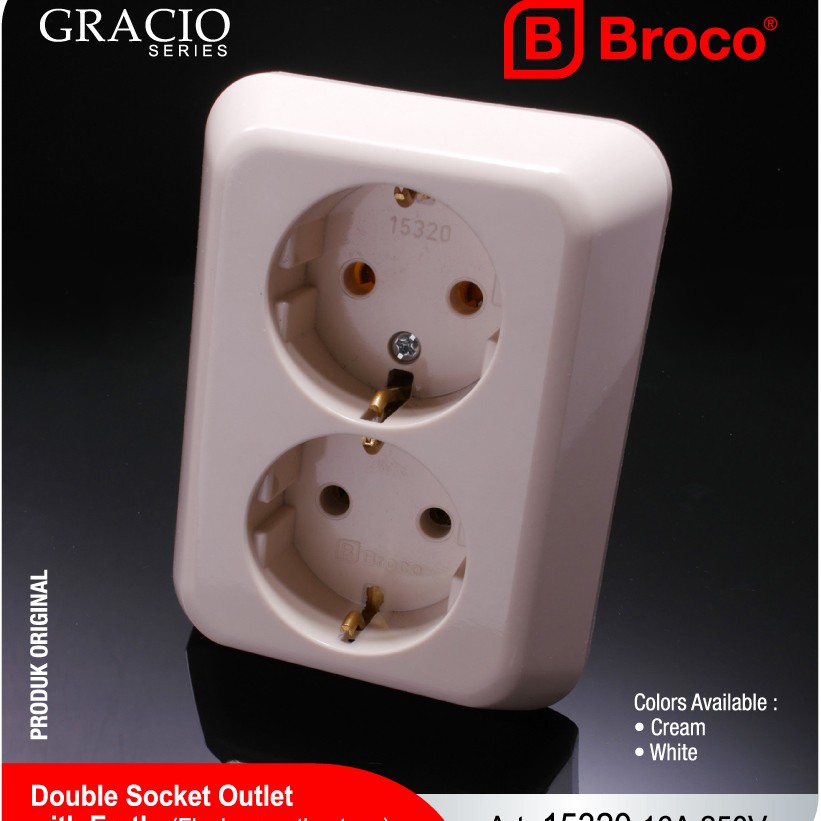 Broco Gracio stop kontak arde double socket cream 15320 IB 2 lubang ...