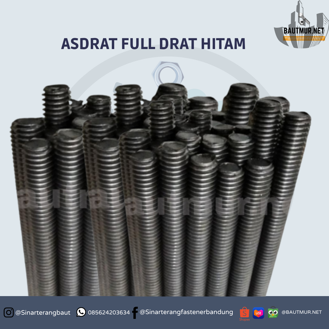 Asdrat Fulldrat M8 - Longdrat Besi Ulir 1 Meter - Stud bolt Hitam ...
