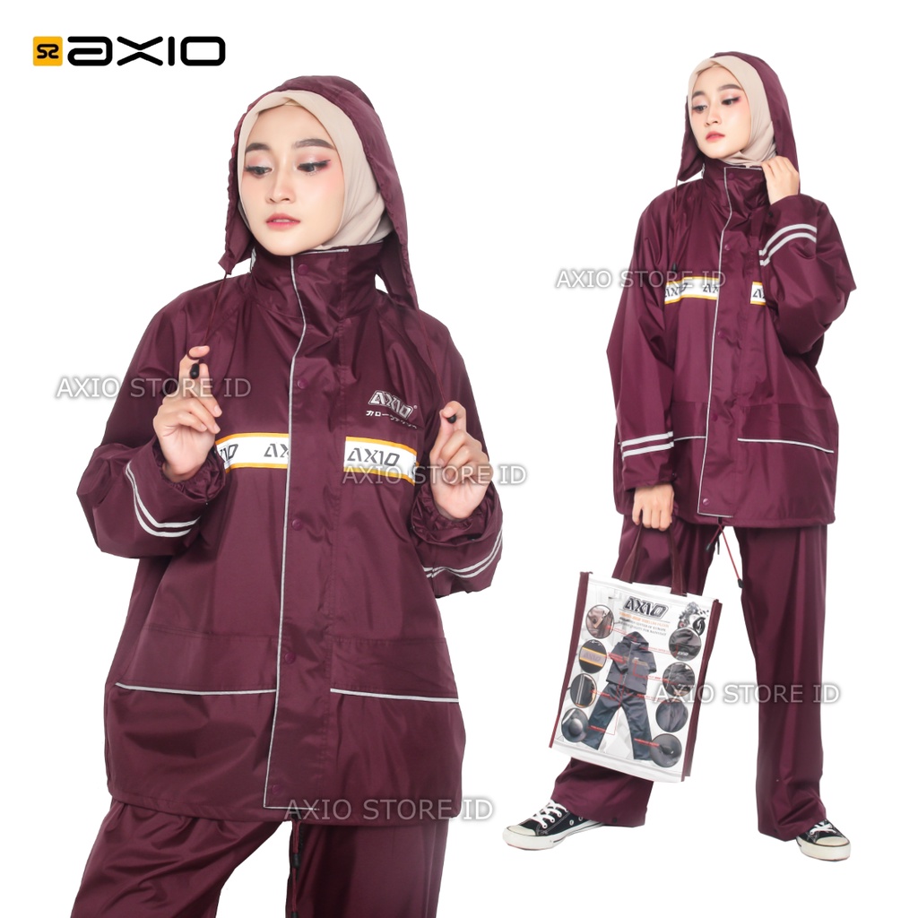 Jas Hujan Cewek Axio Merah Maroon Original | Lazada Indonesia