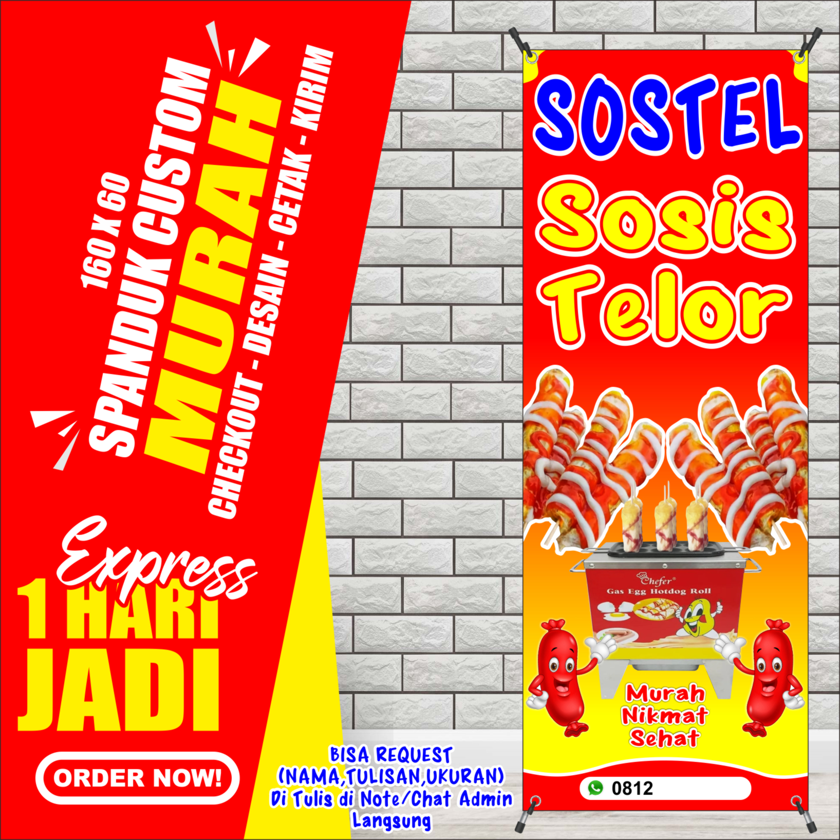 Spanduk SOSTEL SOSIS TELUR, Banner SOSTEL SOSIS TELUR Ukuran 160X60 cm ...