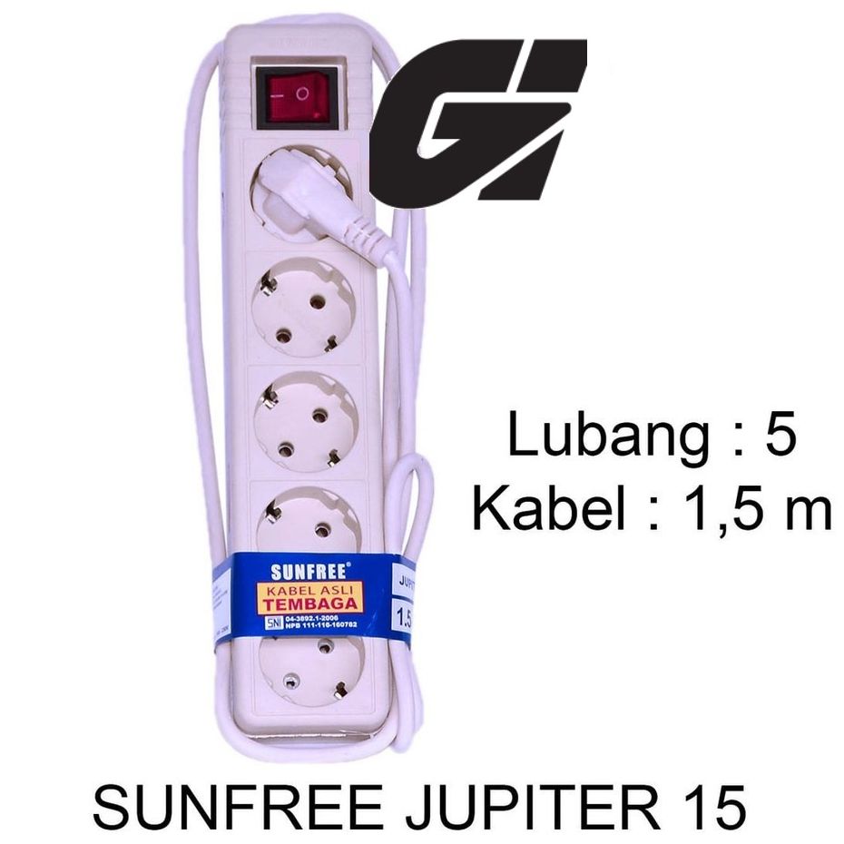 Sunfree Stop Kontak Listrik On Off 1.5 Meter 5 Lubang - Jupiter 15 | Lazada Indonesia