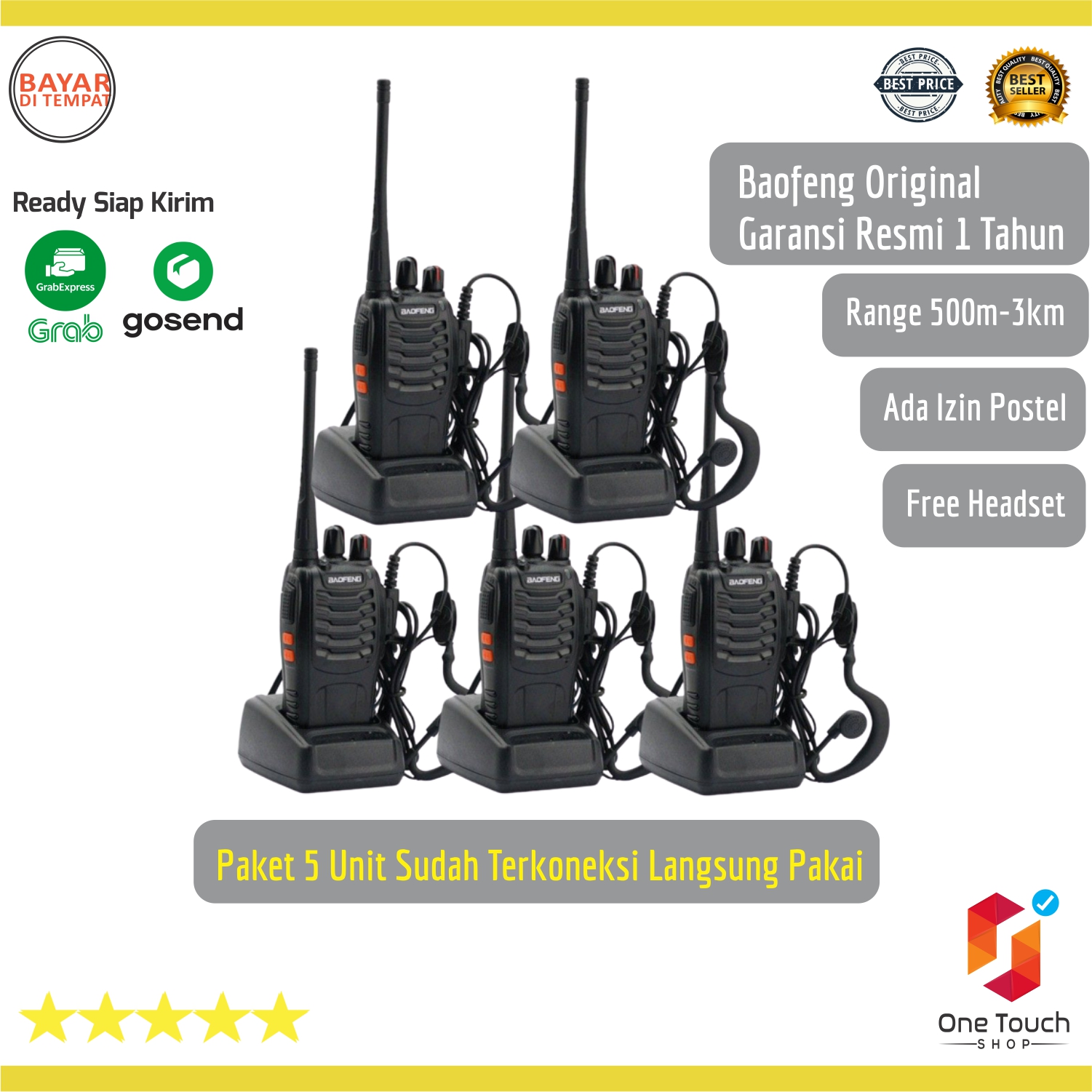 Paket 5 Unit Tinggal Pakai Radio Komunikasi Dua Arah HT Handy Talky ...