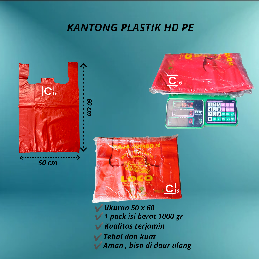 Kantong Plastik Kresek LOCO HD PE Merah Putih Tebal UK 50 / Raja Jumbo ...