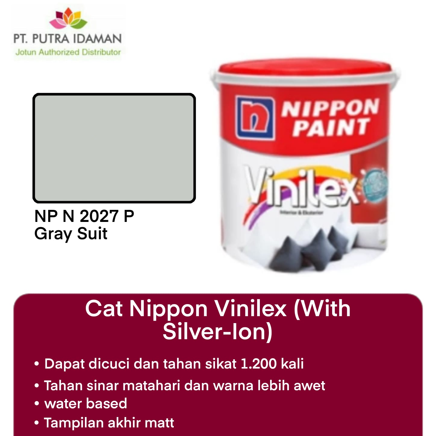 CAT INTERIOR NIPPON PAINT VINILEX - GRAY SUIT N 2027P | Lazada Indonesia