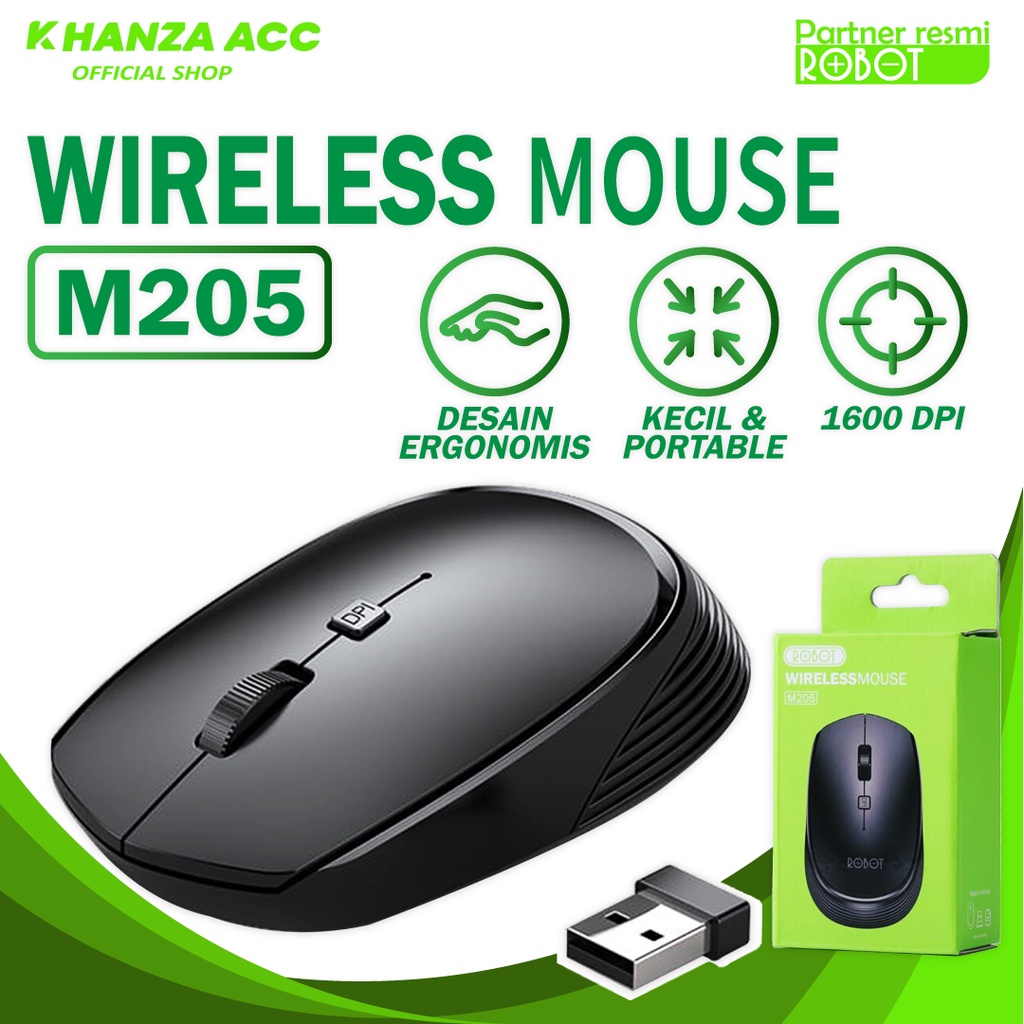 KHANZAACC ROBOT M205 Wireless Mouse Optical 2.4G & Tombol Sakelar DPI ...