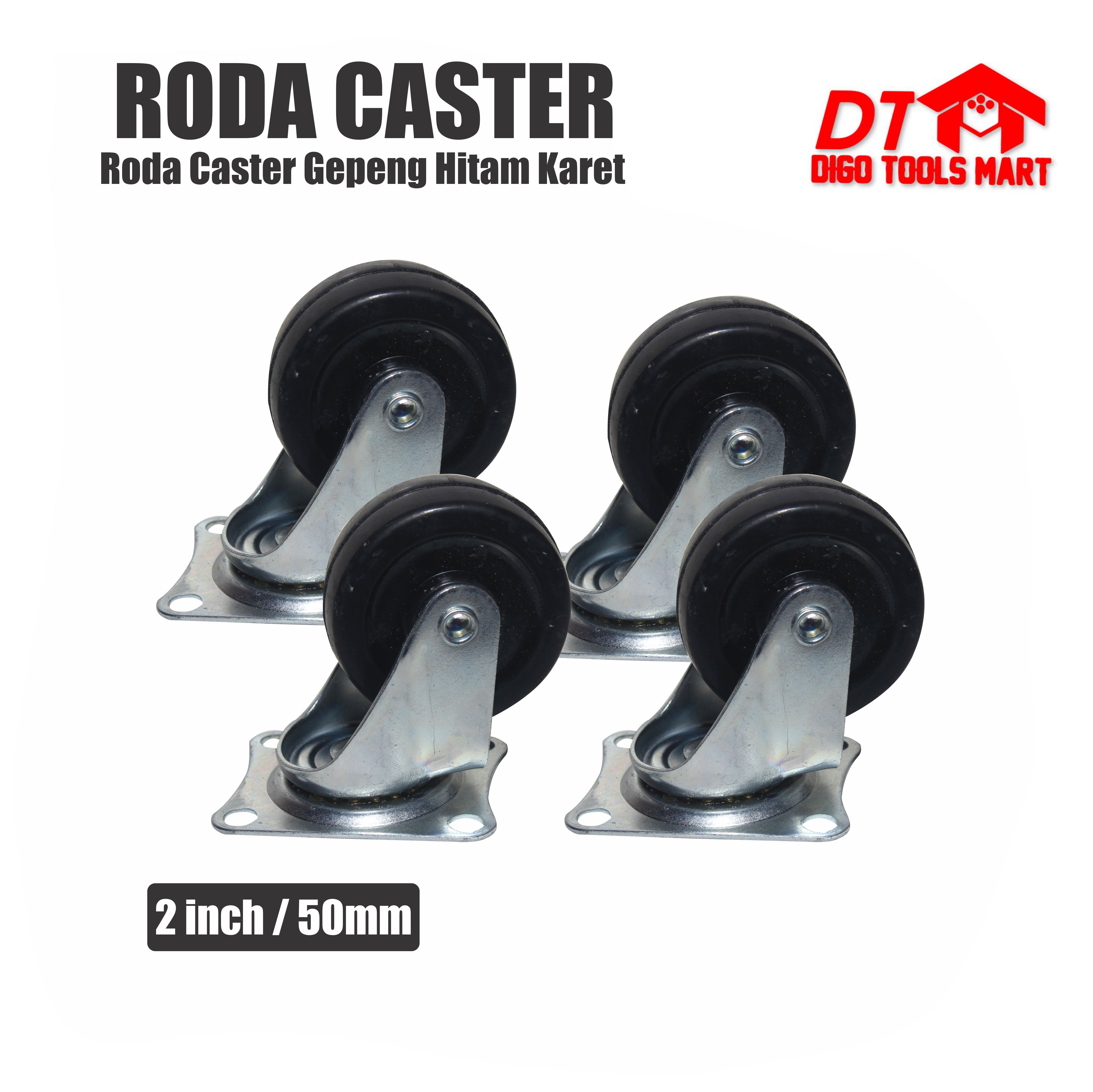 Roda Caster Gepeng Hitam Karet Hidup Roda Etalase Troli 4 pcs 50mm 2 ...