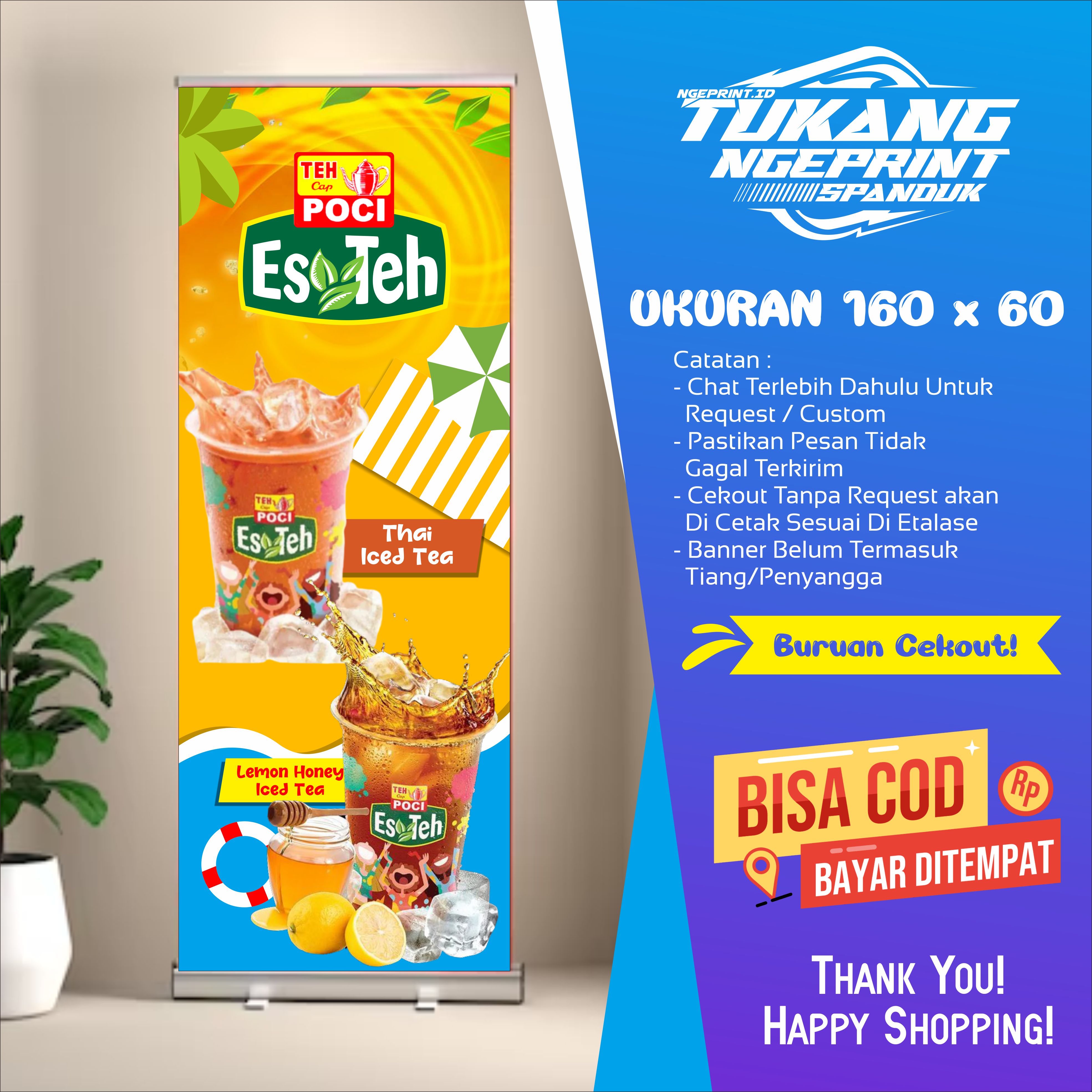 Spanduk/banner/backdrop minuman es teh poci 160 x 60 | Lazada Indonesia