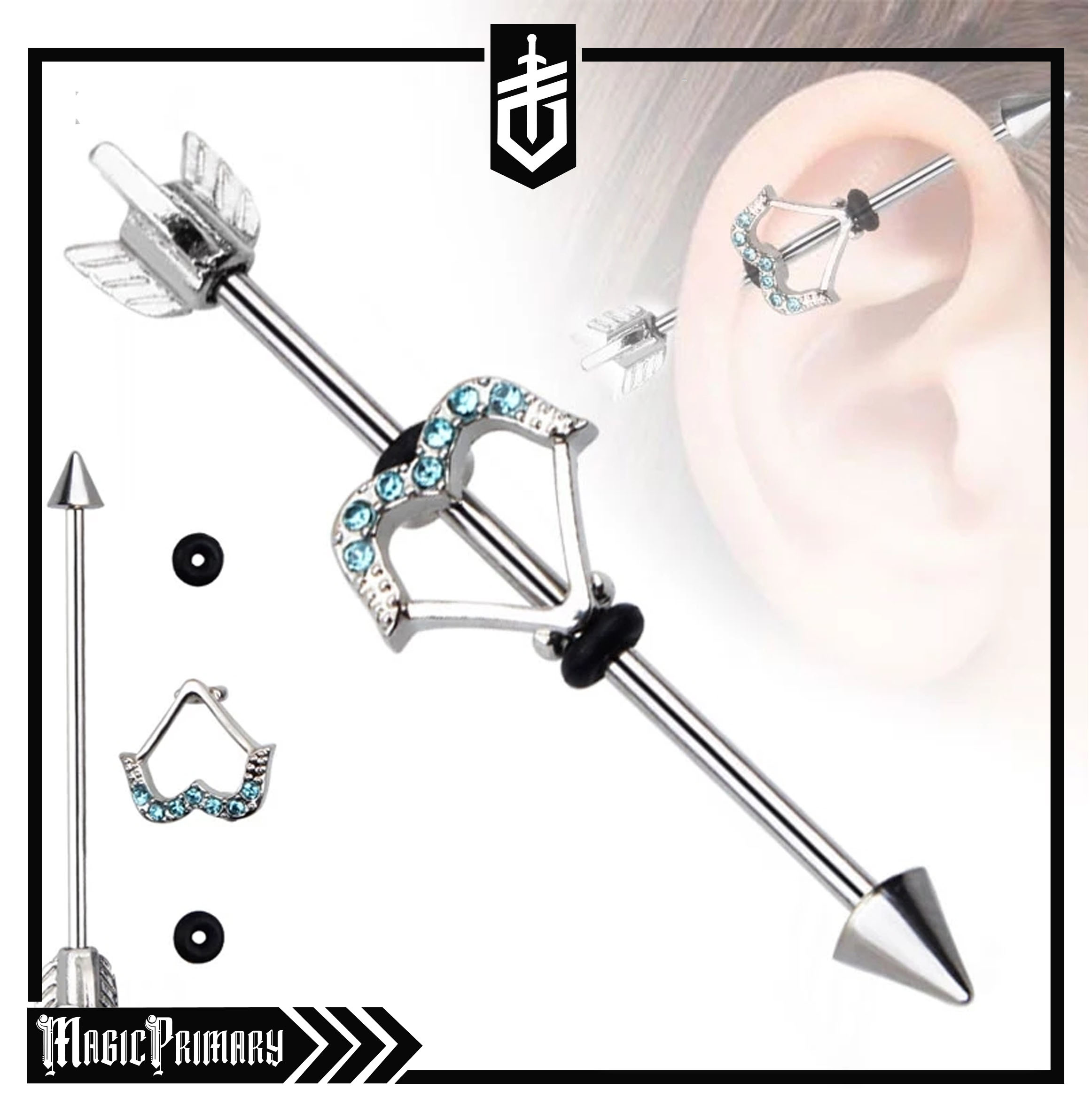 14G Panah Permata Industrial Barbel Anting-Anting Tulang Rawan Tindik Stainless Steel piercing ...