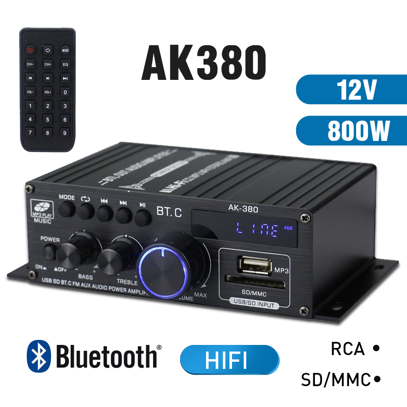 AK380 Amplifier Daya 800W Audio Bluetooth Penguat Audio Mobil Teater ...