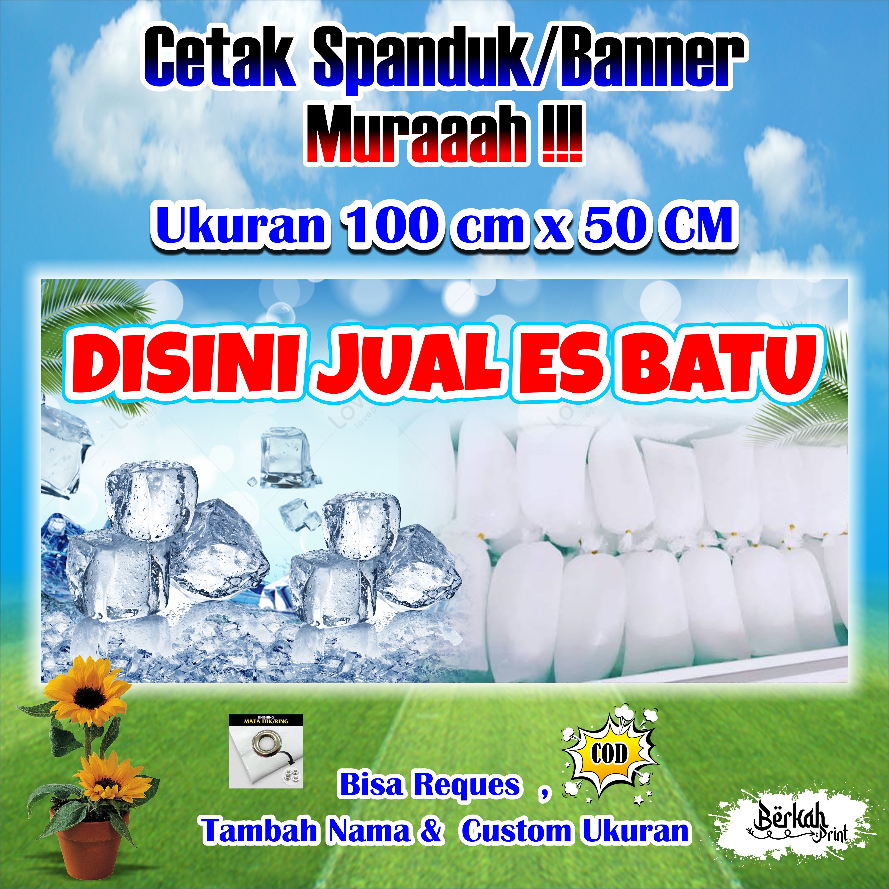 Spanduk Banner Jual Es Batu Ukuran 100 cm x 50 cm | Lazada Indonesia