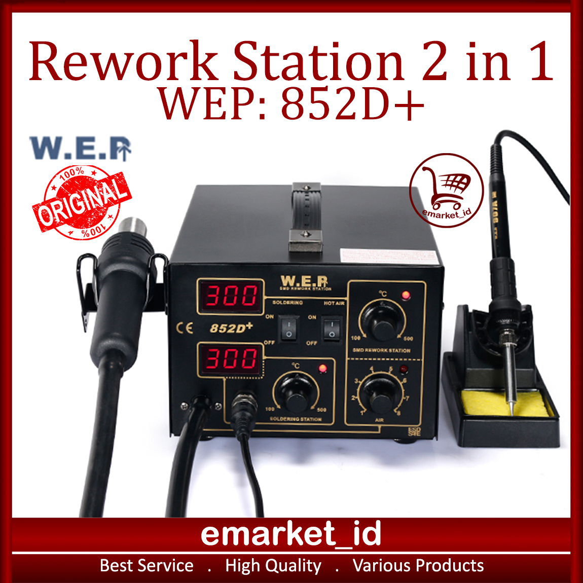Solder dan Blower Station 2 in 1 WEP 852D+ ORIGINAL / Rework Soldering ...
